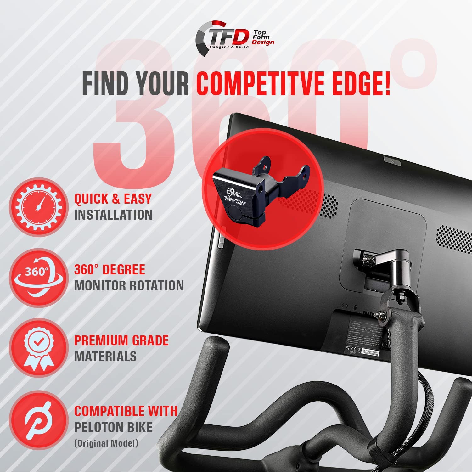 TFD The Pivot for Peloton Bikes (Original Models), Made in USA | 360° Movement Monitor Adjuster - Easily Adjust & Rotate Your Peloton Screen | Peloton Accessories