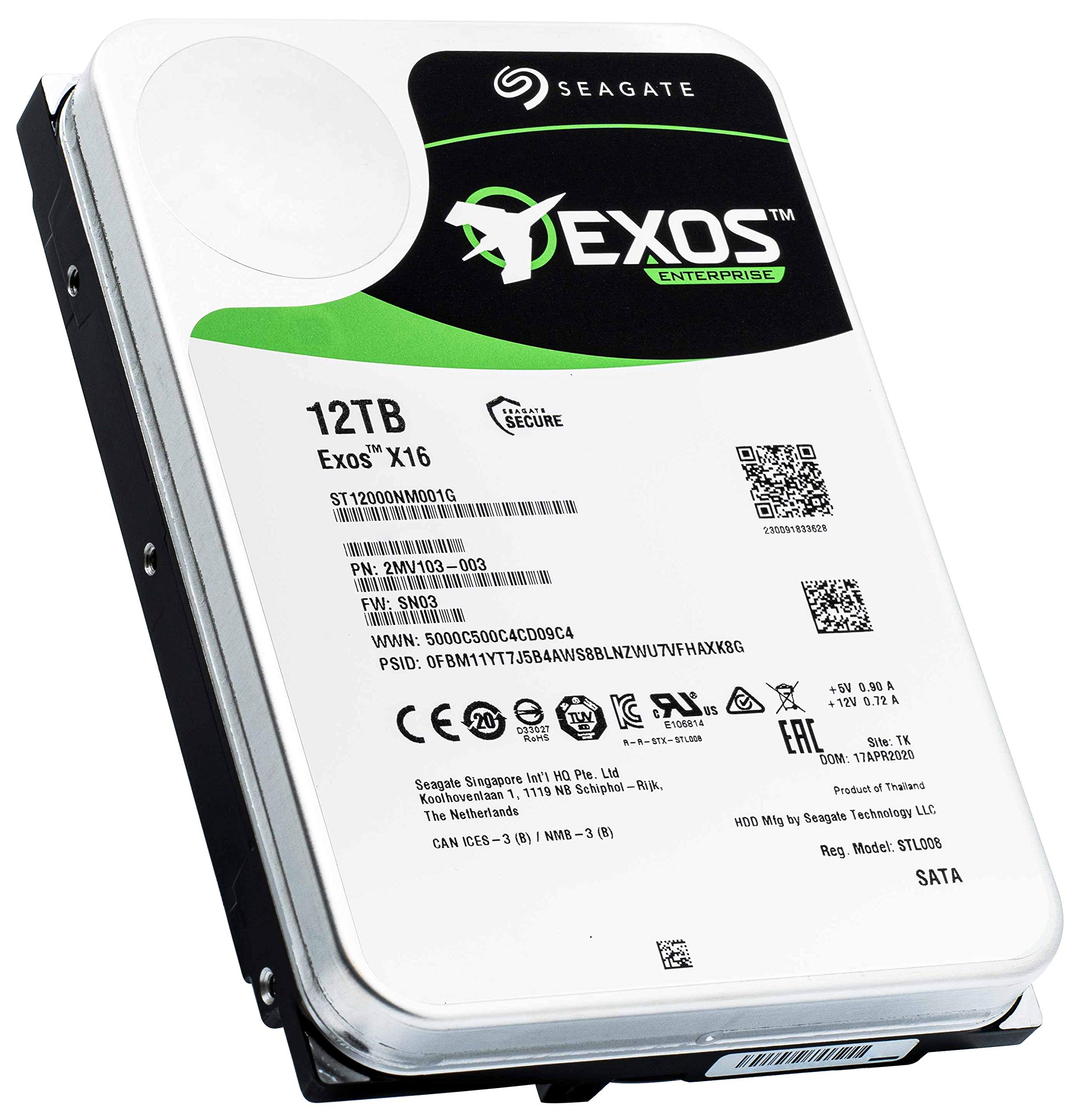 Seagate Exos X16 12TB 7200 RPM 512e/4Kn SATA 6Gb/s 256MB Cache 3.5-Inch Enterprise HDD (ST12000NM001G)