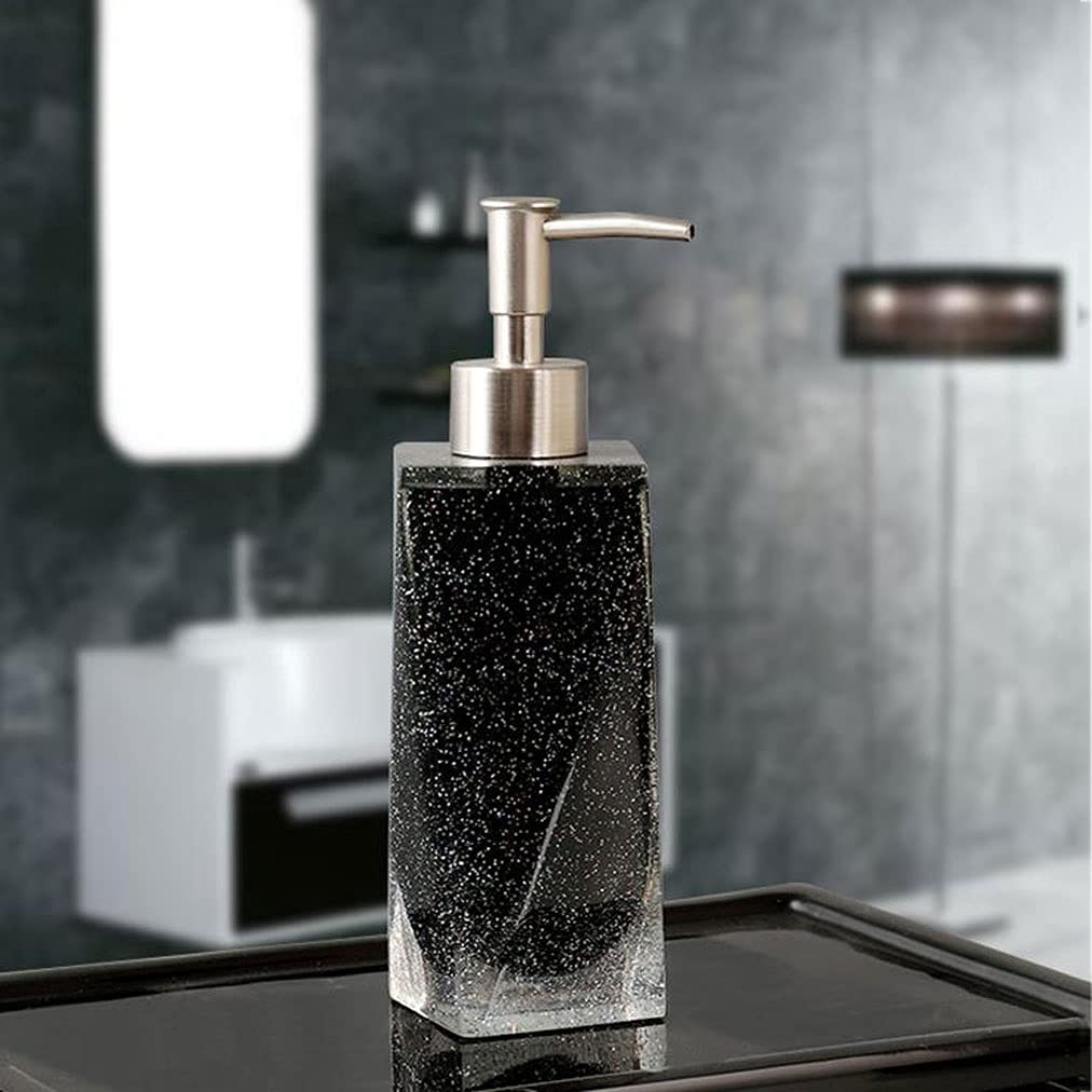 Soap Dispenser 6pcs Accessories Resin Set Includes Hand Soap Dispenser Toothbrush Holder Tumbler Soap Dish and Tray Starry Sky Pattern Modern Design,Black Soap Dispenser