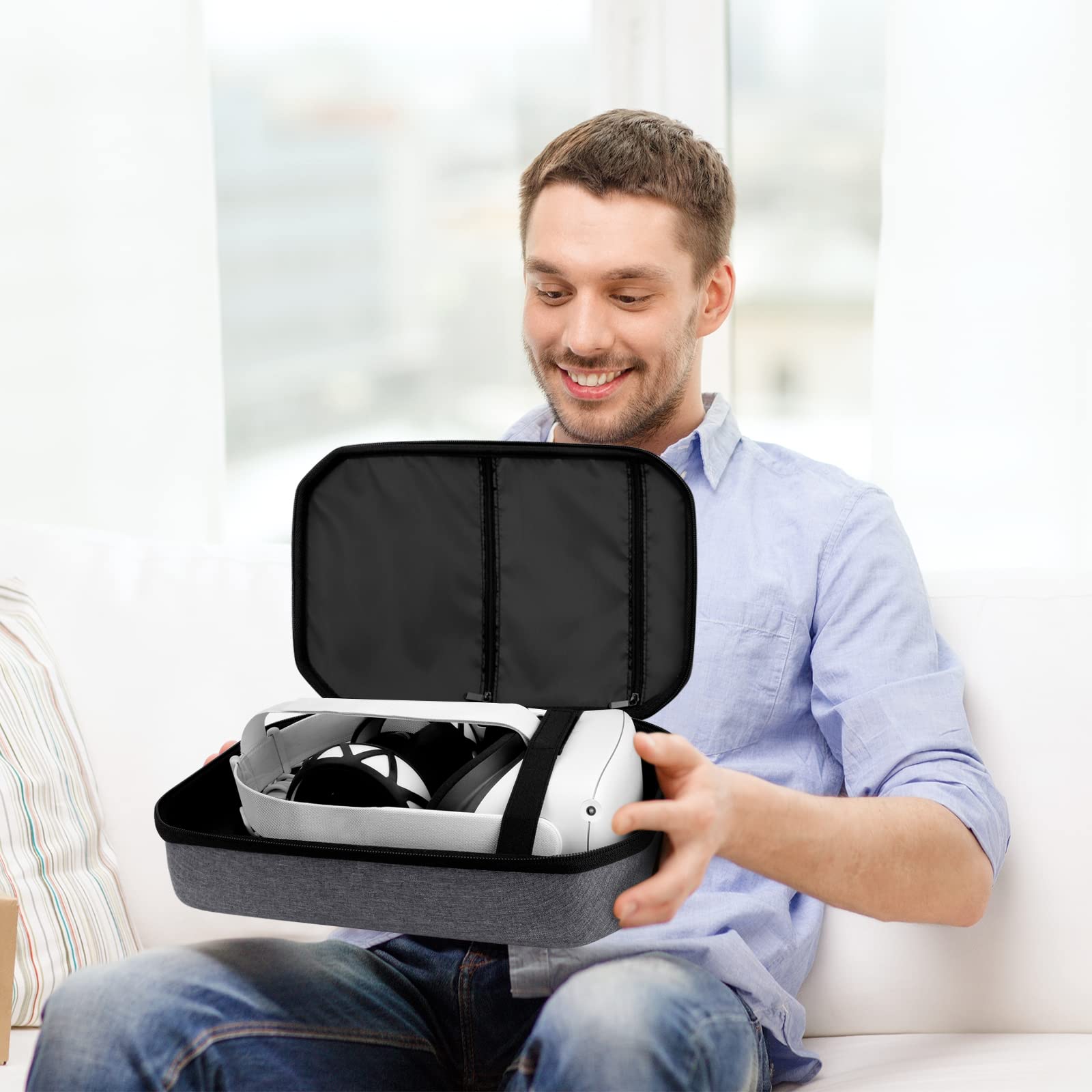 TOPCUBE Carrying Case for Oculus Quest 2 VR Headset Strap - Hard Protection Case and Lightweight Travel Case with Starter Kit, Lens Cover, Lens Cleaning Pen and Silicone Controller Cover