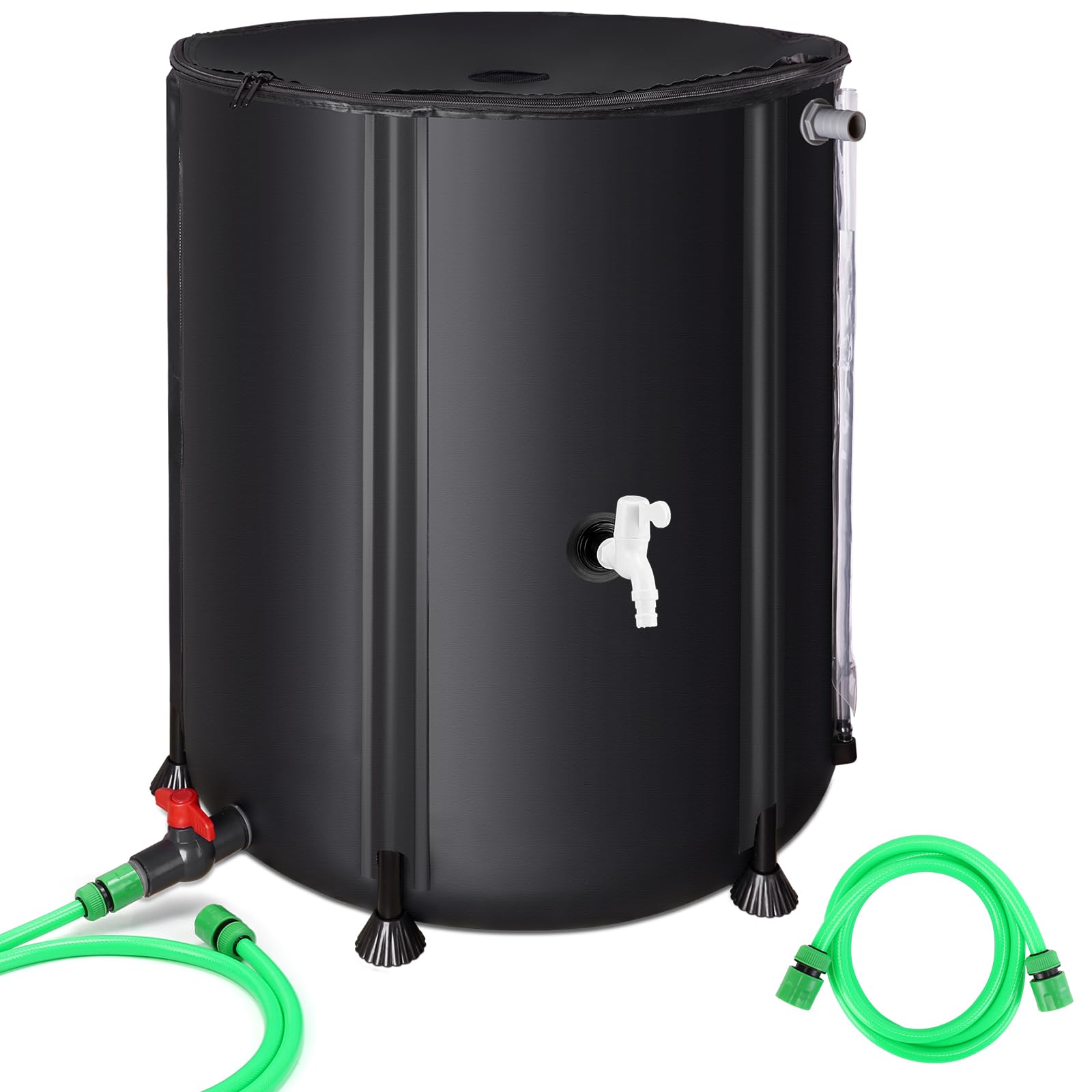 Rain Barrel Water Collection System 53 Gallon - Collapsible Portable Water Storage Tank,Rainwater Collect System Downspout, Water Catcher Container with Filter Two Spigots and Overflow Kit