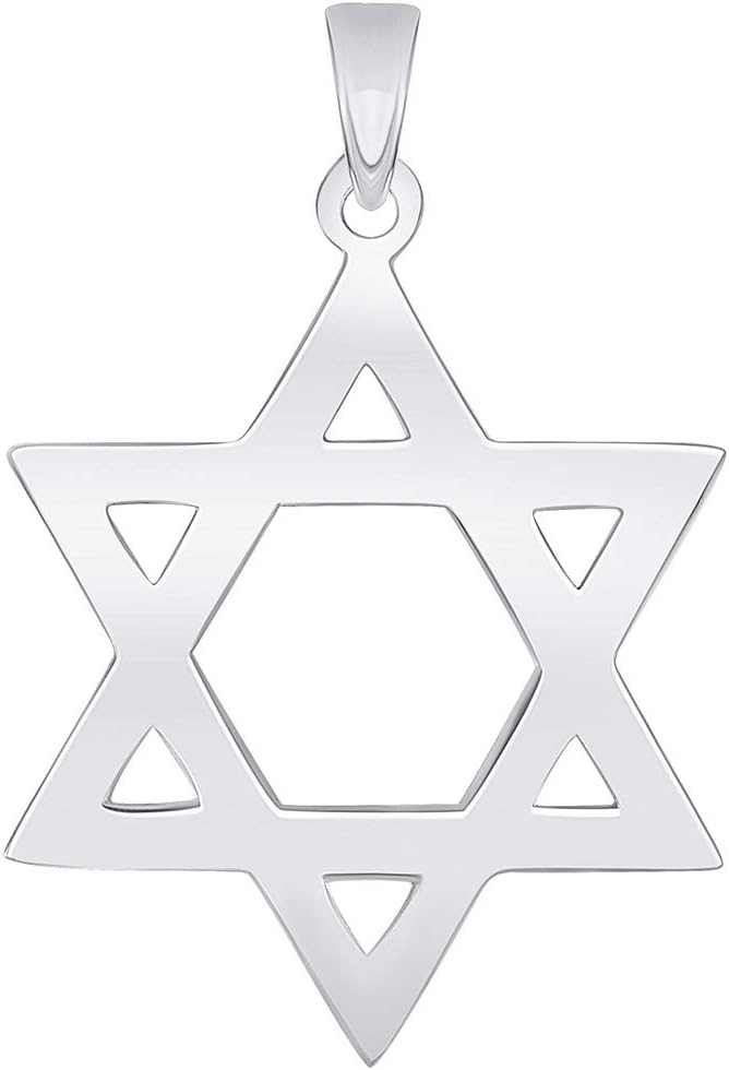 Solid 14k White Gold 0.9mm Thick Star Of David Pendant (28.5 x 20mm)