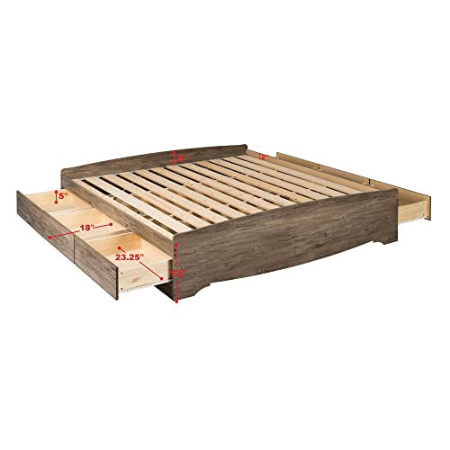 Prepac Mate's King 6-Drawer Minimalist Platform Storage Bed, Contemporary King Bed with Drawers 81.5" D x 78.5" W x 18.75" H, Drifted Gray, DBK-8400-K