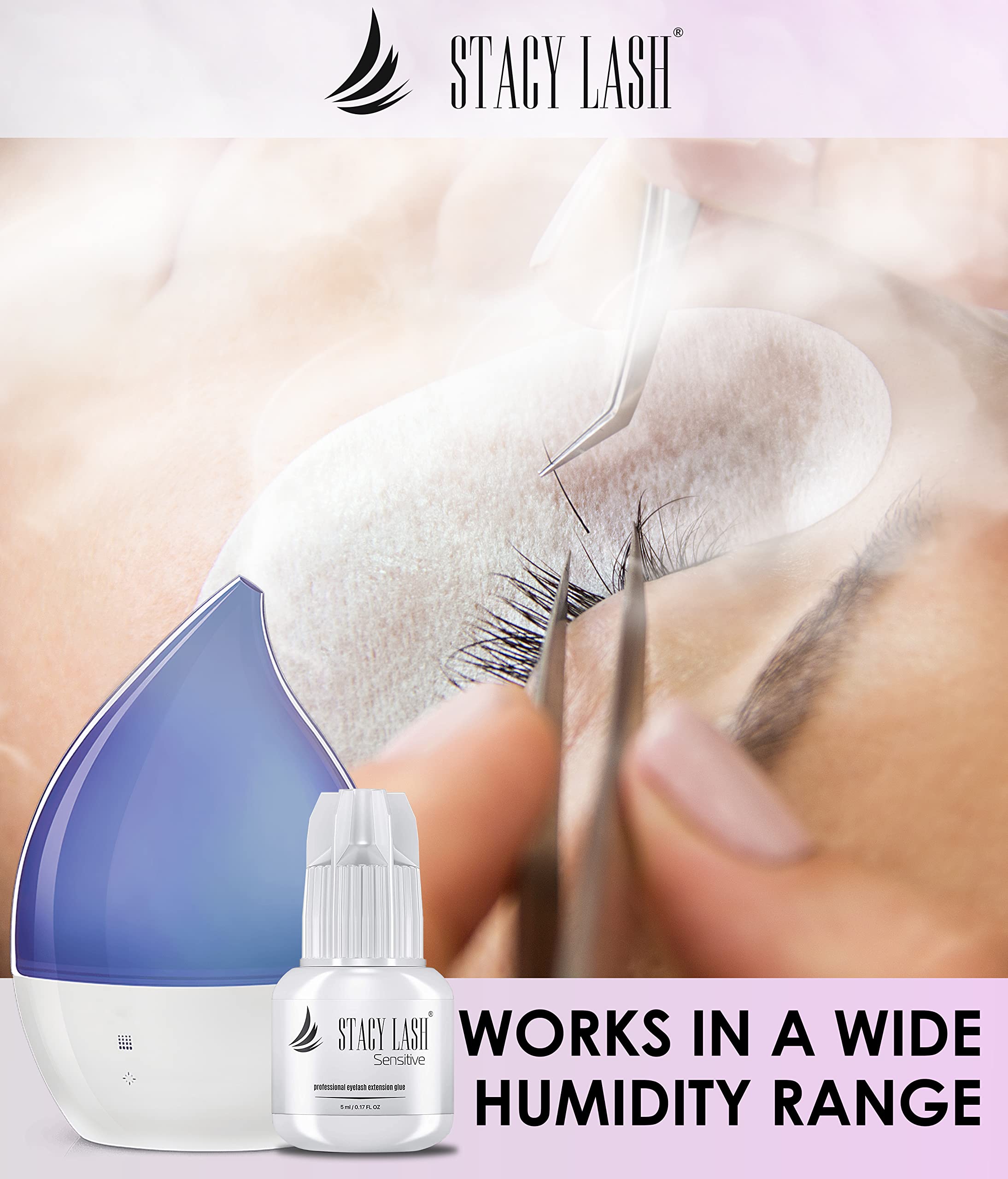 Sensitive Eyelash Extension Glue Stacy Lash 0.34fl.oz/10ml / 5-6 Sec Drying time/Retention – 4-5 Weeks/Black Adhesive/Professional Supplies