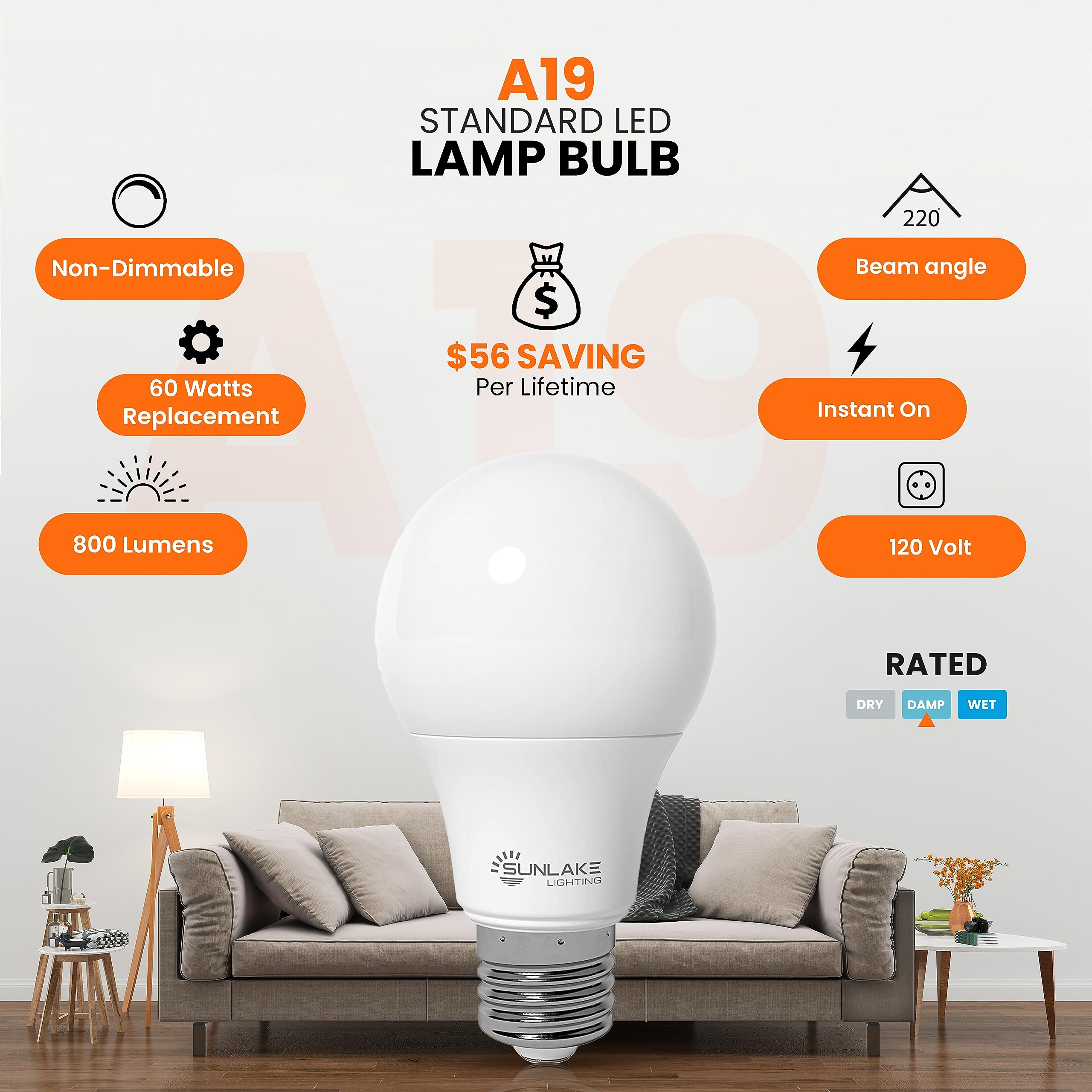 SunLake 10 Pack G25 Light Bulbs 40 Watt Equivalent, 5000K Daylight Dimmable, 450 LUMENS, E26 Base, LED Eye Friendly, Vanity Globe 5 Watt LED Bulbs for Bathroom Makeup Mirror Droplight, Floor lamp