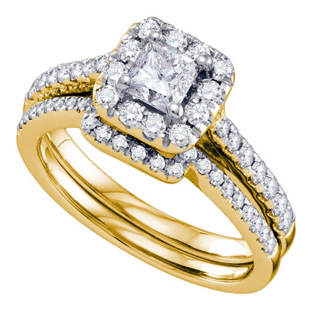 Solid 14k Yellow Gold Princess Cut Diamond Bridal Wedding Engagement Ring Band Set 1.00 Ct. - Size 8