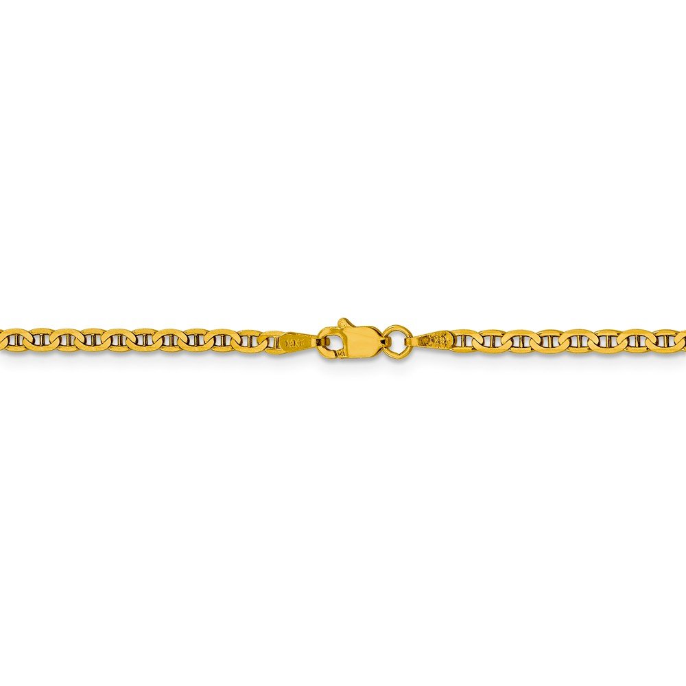 Solid 14k Yellow Gold 2.4mm Flat Anchor Mariner Chain Necklace - with Secure Lobster Lock Clasp 20"