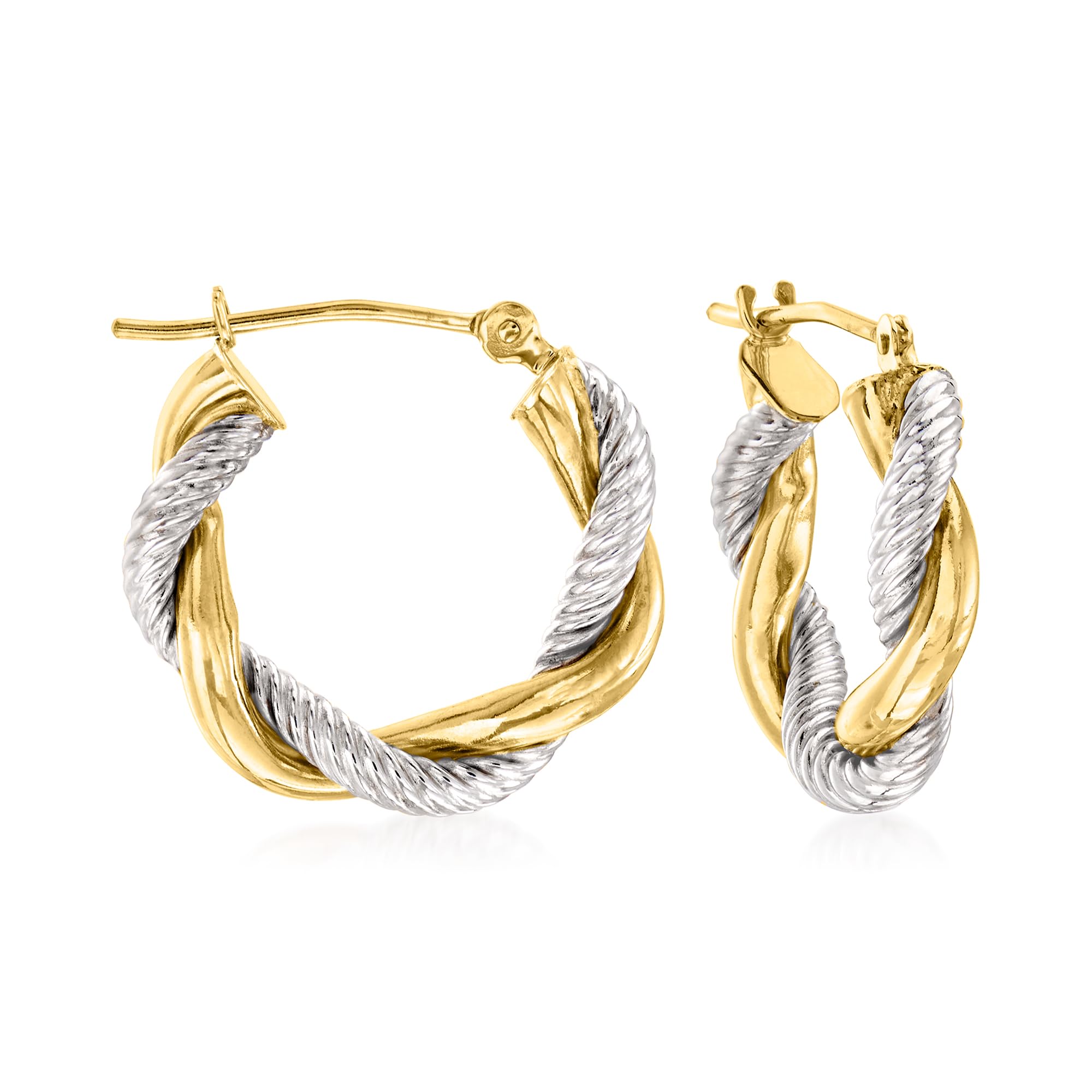 Ross-Simons 14kt 2-Tone Gold Twisted Hoop Earrings