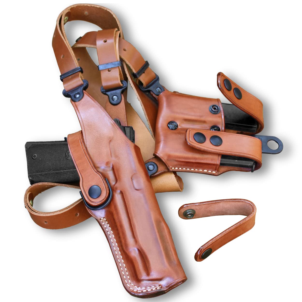 Premium Leather Vertical Shoulder Holster System with Double Magazine Carrier Fits Standart 1911 5'' BBL Colt, Kimber, para, Springfieldd, R/H Draw Brown Color