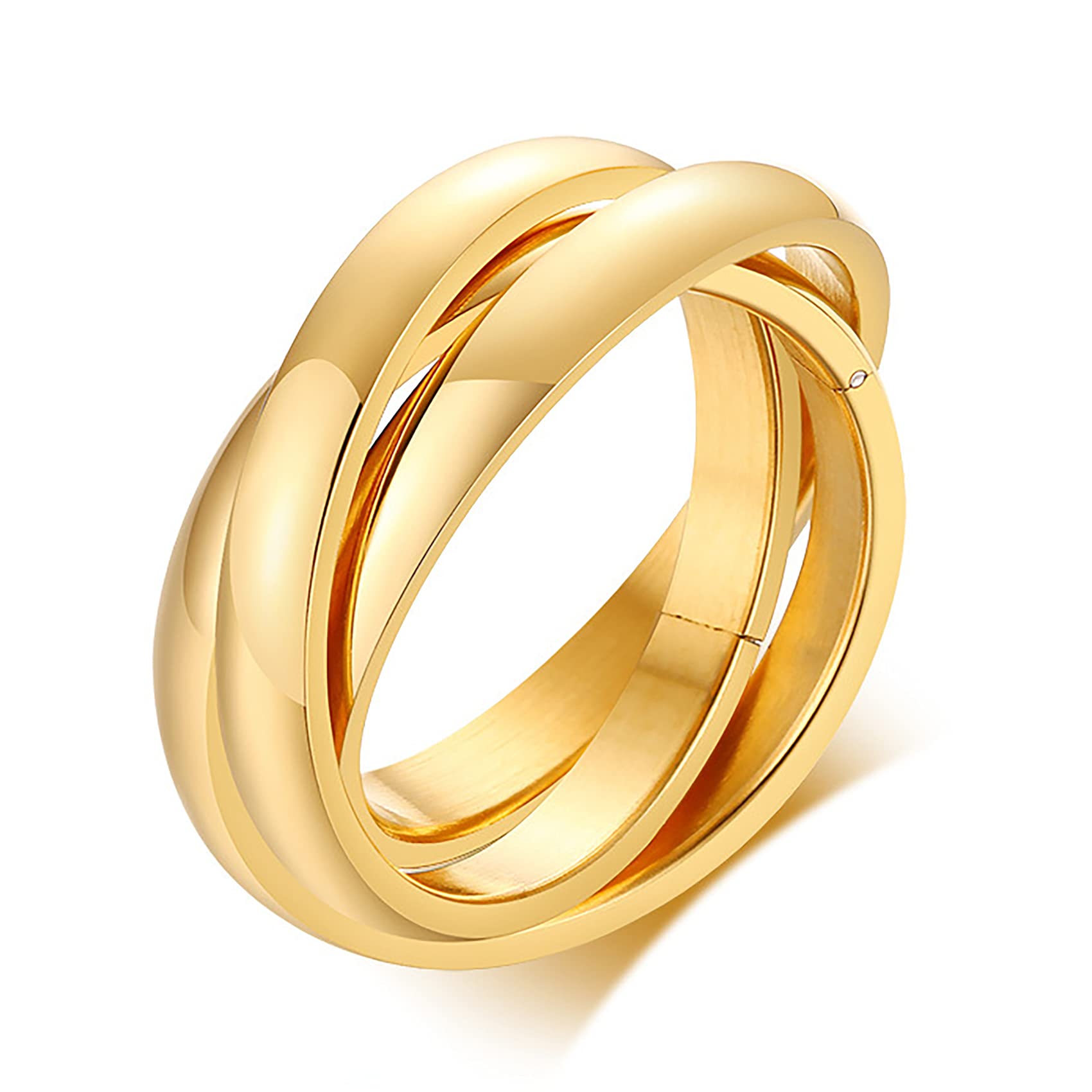 VQYSKO Triple Interlocked Rolling Ring for Women-Stainless Steel Stacking Rose gold Minimalist Promise Ring for Love/Engagement/Wedding, Size 4-12 (Gold-triple ring, 11)