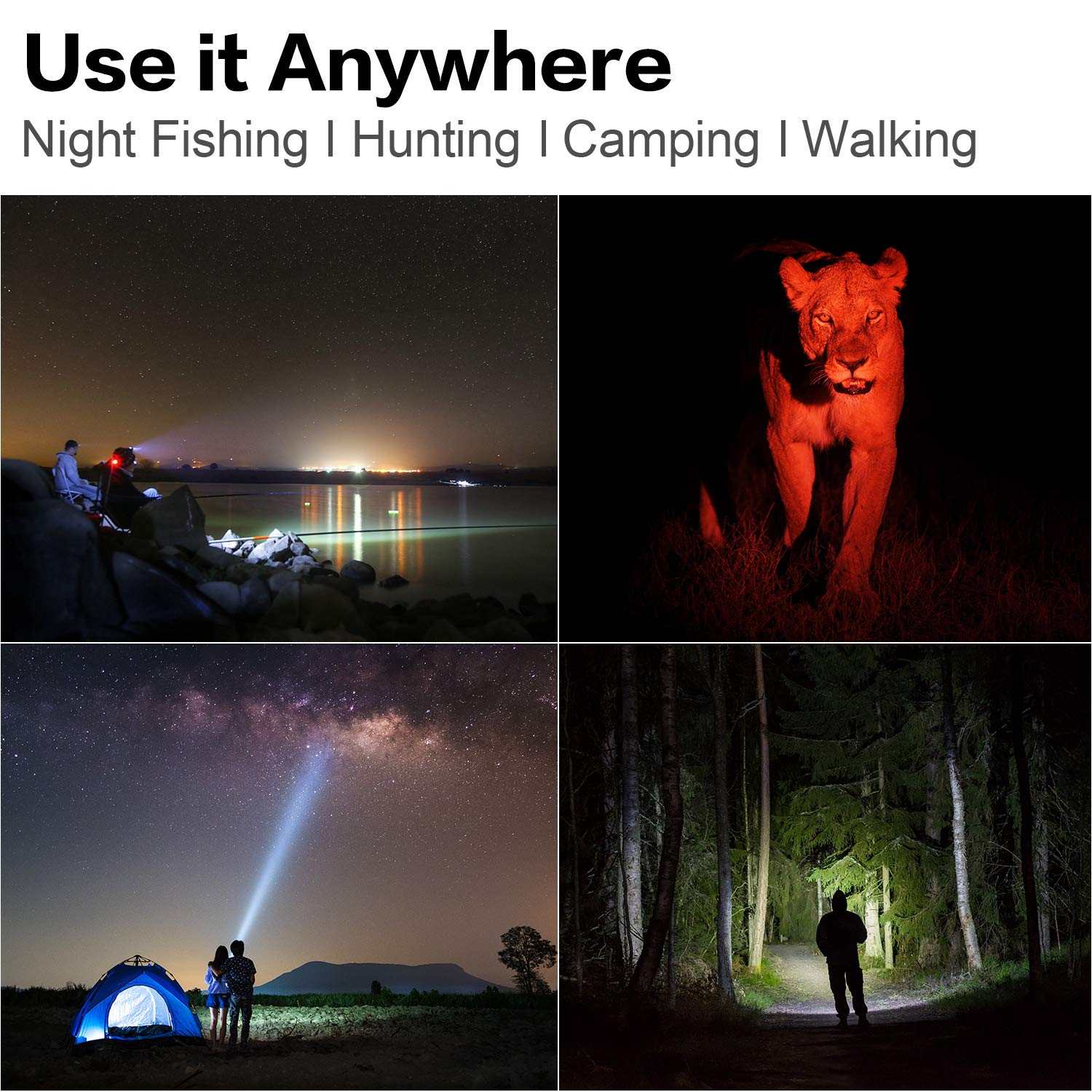 Ultra-Bright Spotlight Flashlight, Hand held Spotlight 2000 lumens Waterproof Flashlight Hunting Lamp with red Filter with Power Output USB C Charging adapted