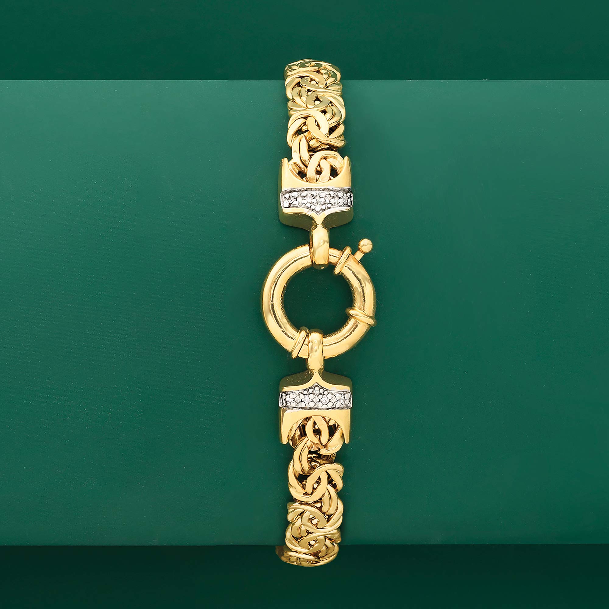 Ross-Simons 14kt Yellow Gold Byzantine Bracelet With Diamond Accents. 7 inches