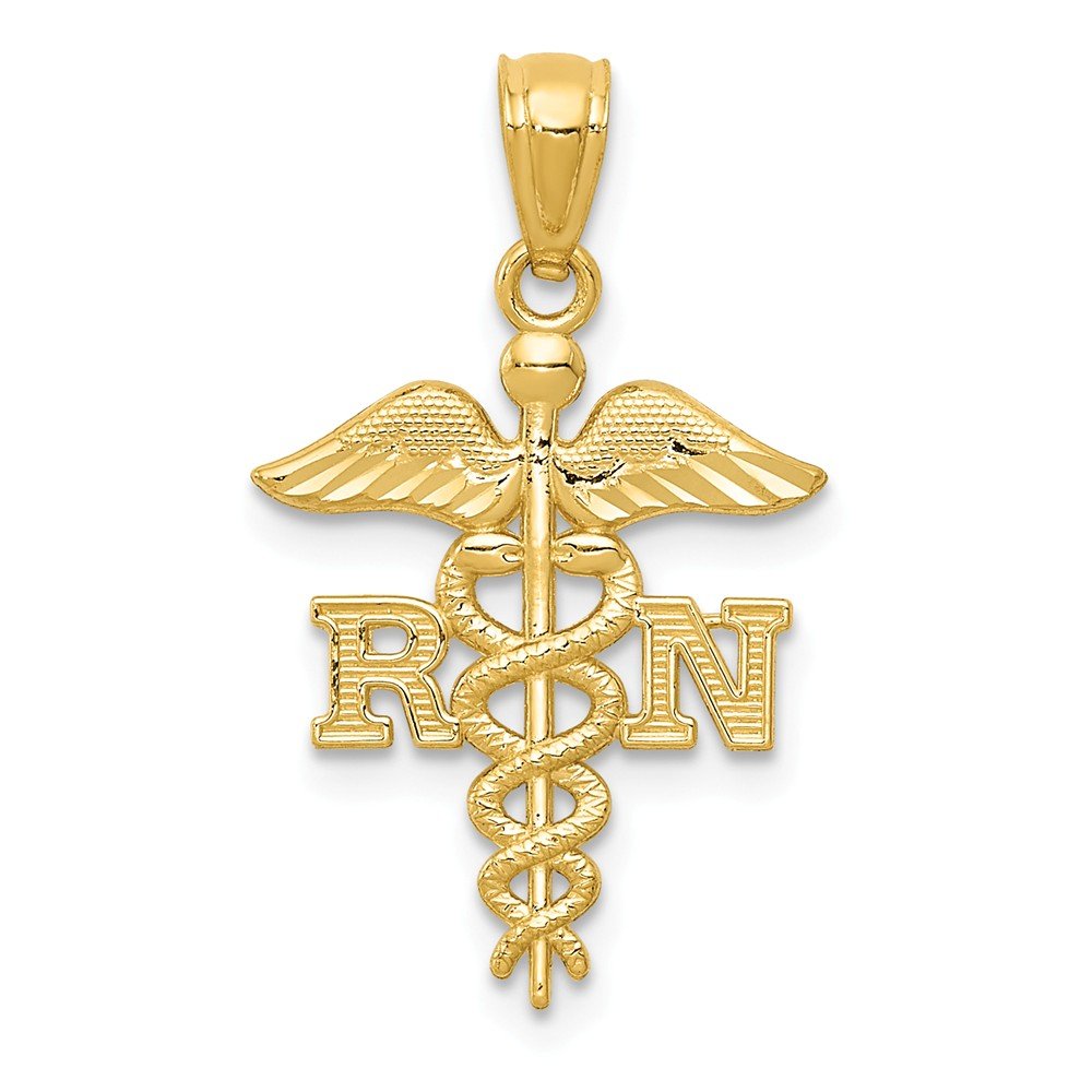 Solid 14k Yellow Gold Diamond-cut RN Registered Nurse Nurse Pendant Charm 24mm