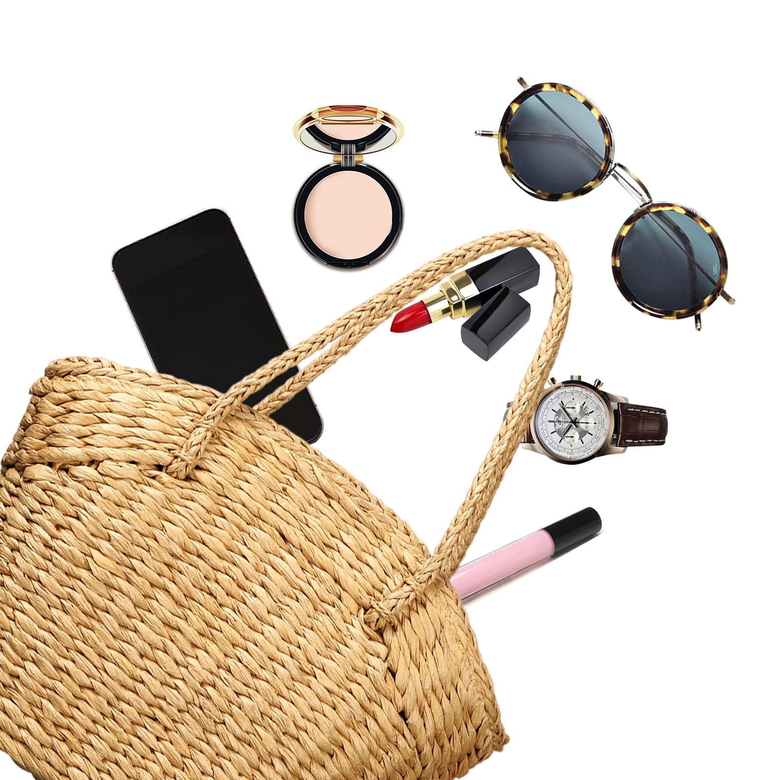 Women Straw Shoulder Bag Summer Beach Hand Woven Straw Tote Large Tote Bag (1)