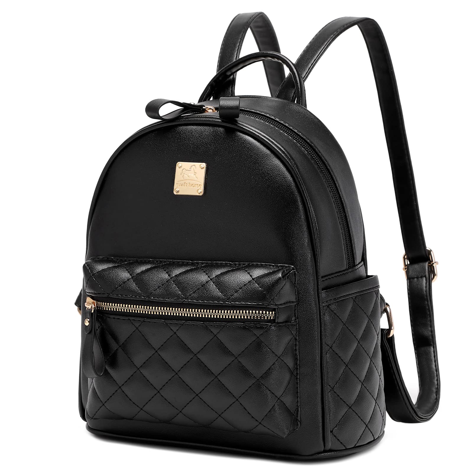 Women Mini Backpack Purse Small Cute Floral Print Faux Leather Womens Double Strap Shoulder Bag Purse (Black)