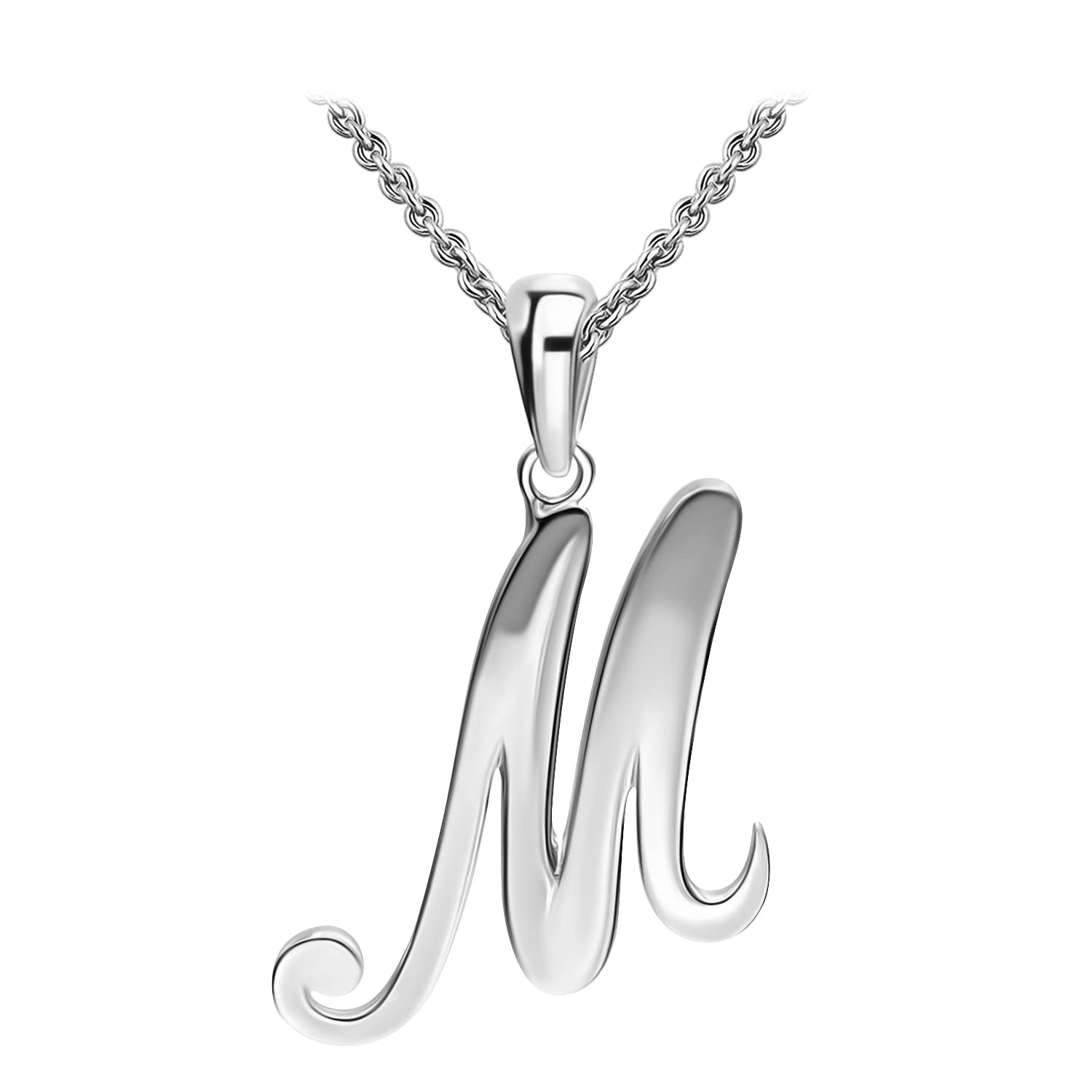 SEA OF ICE M Necklace Initial Alphabet Letter Pendant Necklace, Sterling Silver Necklace for Women, Elegant Initial Necklaces, Personalized Custom Women's Necklaces, Sterling Silver Jewelry