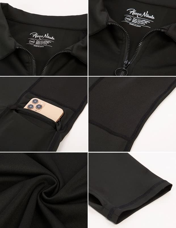 Women's UPF 50+ Long Sleeve Running Hiking Outdoor Tops with Side Pocket and Thumb Hole Black 4X
