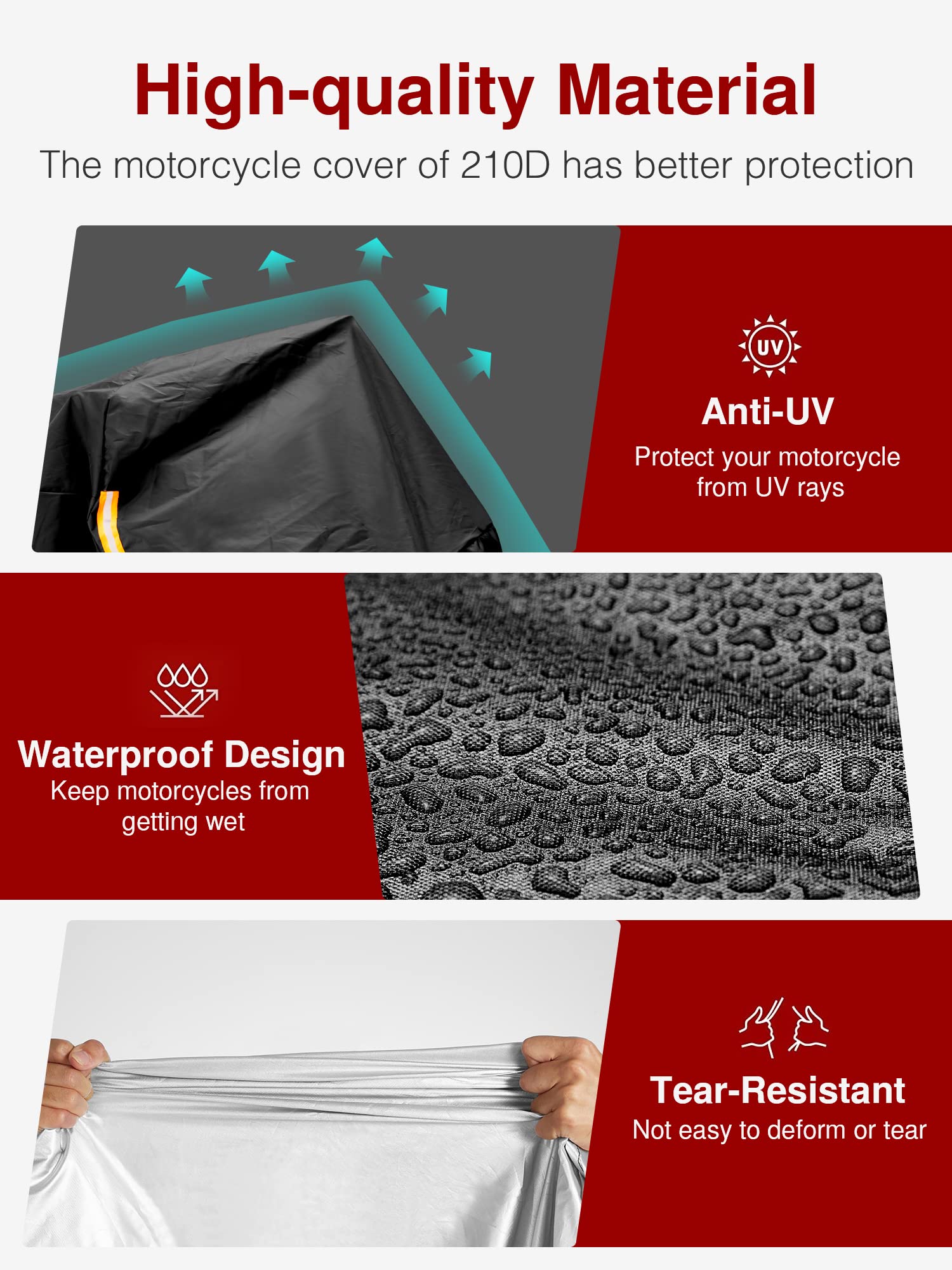Puroma Motorcycle Cover, 105'' XXX-Large Heavy Duty Motorcycle Cover Waterproof Outdoor Indoor Scooter Shelter Protection with 4 Reflective Strips for Harley Davidson, Honda, Suzuki, Kawasaki, Yamaha