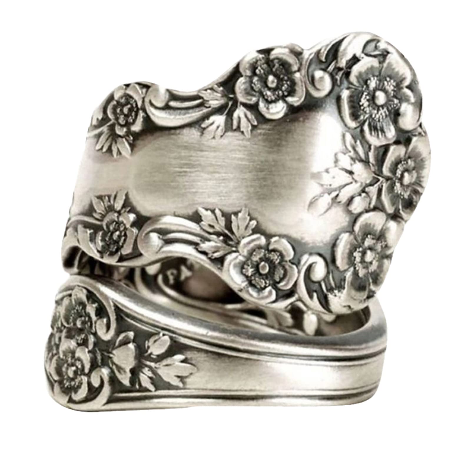 Zaoune 100% Apollo Vintage Silver Spoon Rings for Women Victorian Flower Open Adjustable Boho Floral Statement Jewelry (8)