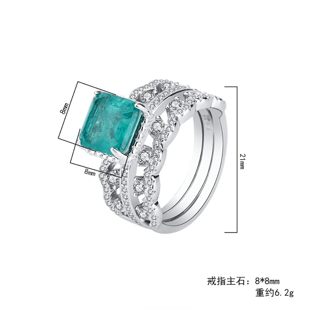 Women's Wedding Engagement Ring Jewelry S925 Silver Ring Artificial Green Emerald Closed Ring Main Stone 8 * 8 with Gift Box (S925 Silver 8)