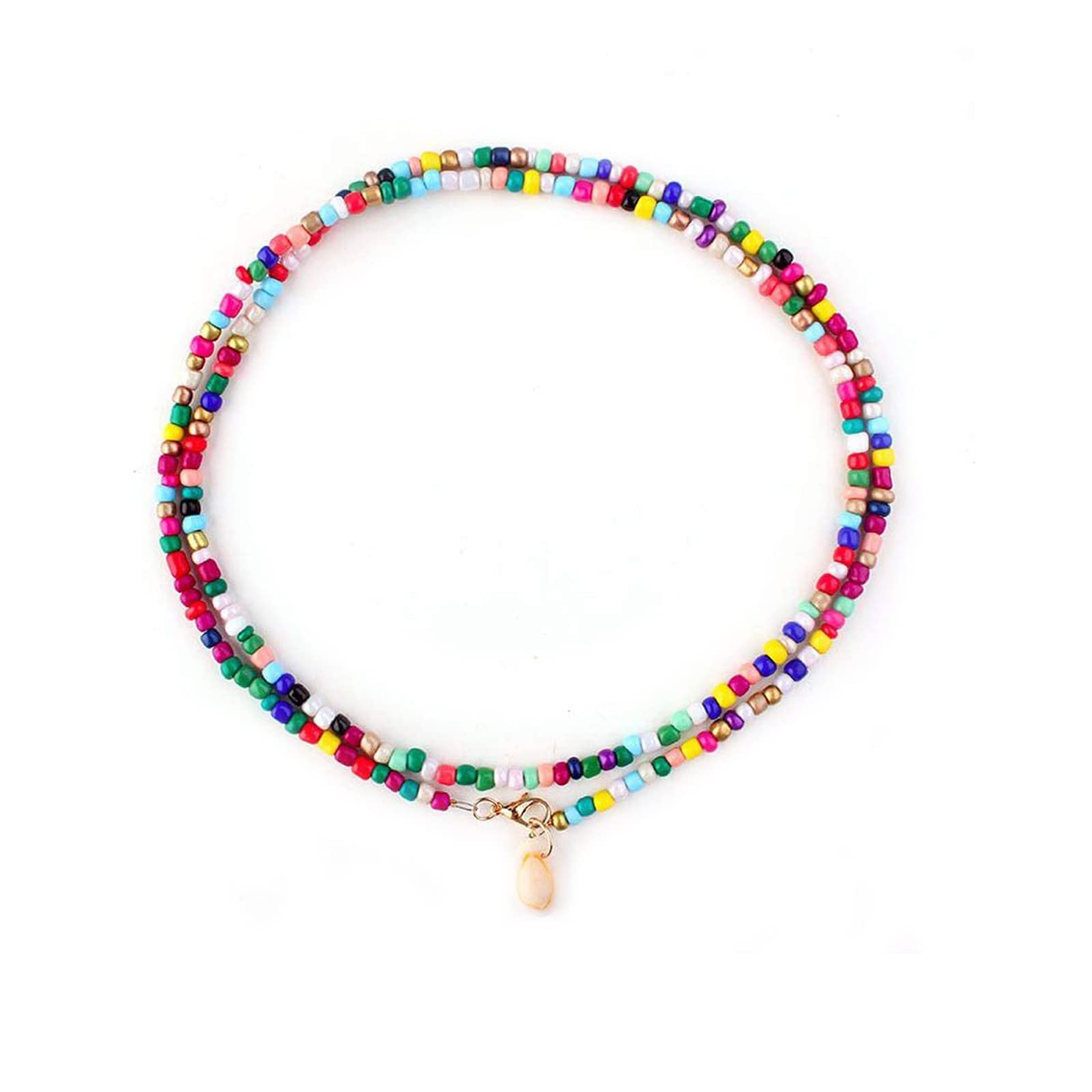 Riymusry Bead Choker,Bohemian Colorful Bead Choker Necklace Summer Beach Shell Necklace Adjustable Hawaii Style Boho Beach for Women (Color 1)