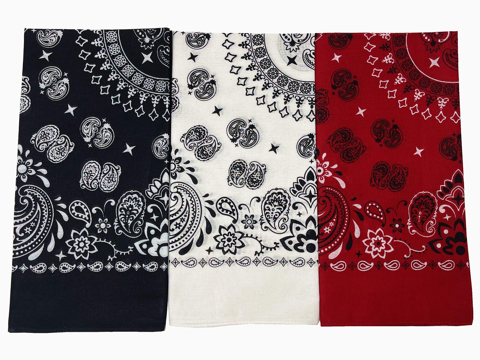 Vamqor 3pcs Bandana for women and men 100% Cotton Custom Fashion Paisley Design Multifunctional Outdoor Square Handkerchief(1 pack assorted)