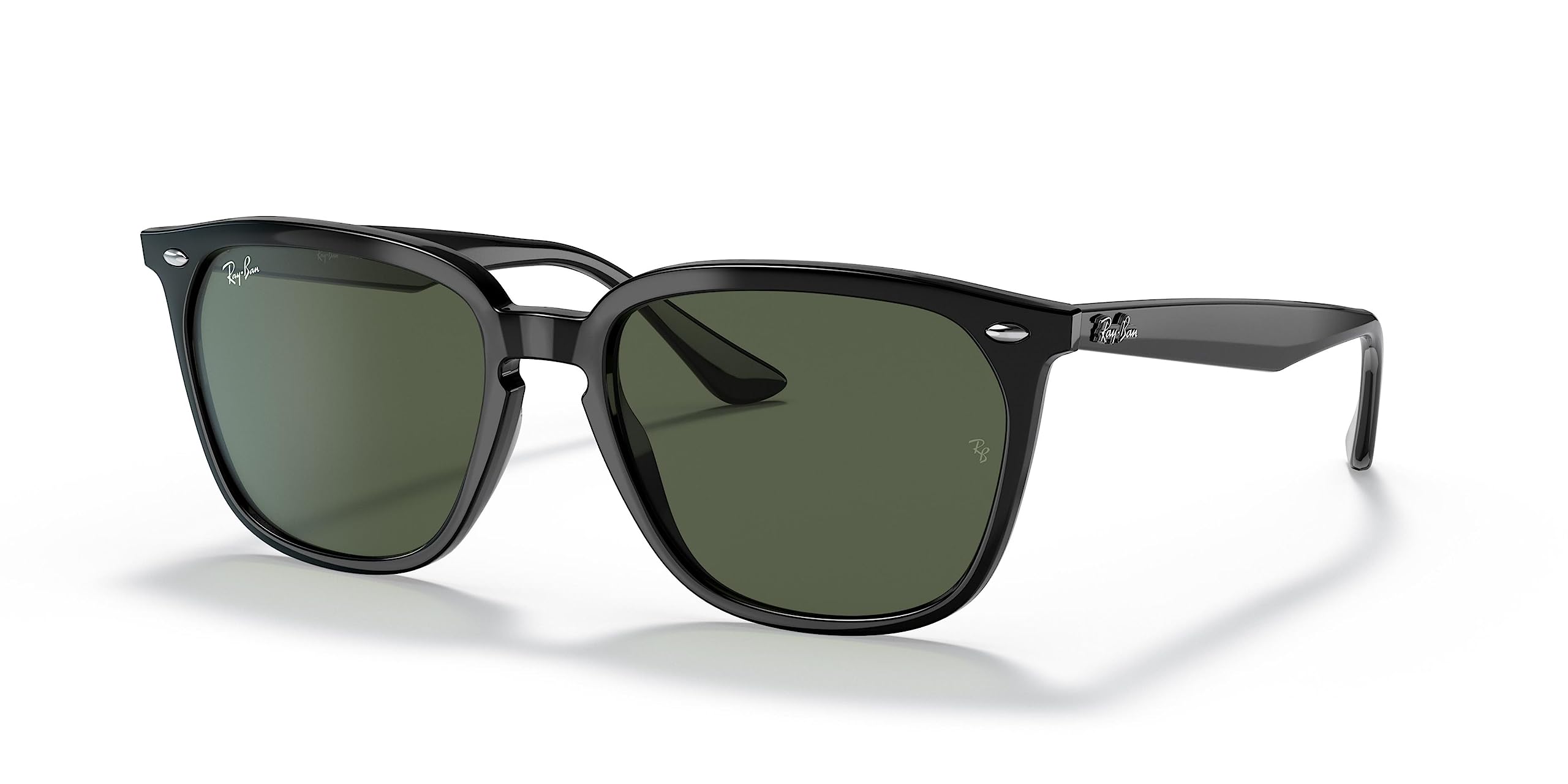 Ray-Ban RB4362 Square Sunglasses, Black/Dark Green, 55 mm