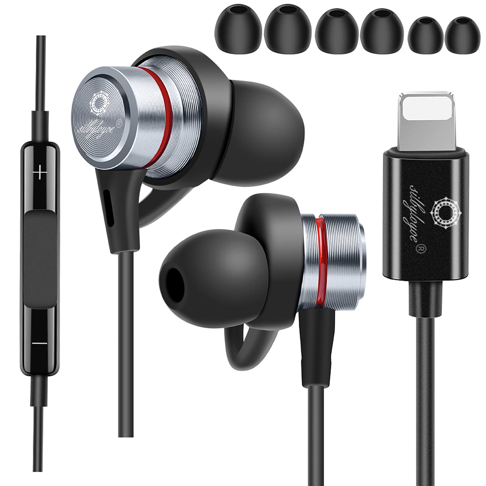 silbyloyoe iPhone Headphones for iPhone Earbuds for iPhone in-Ear Lightning Headphones MFi Certified Lightning Earbuds with Mic Controller Compatible iPhone 11 11 Pro X XS Max XR 7 8 Plus Black
