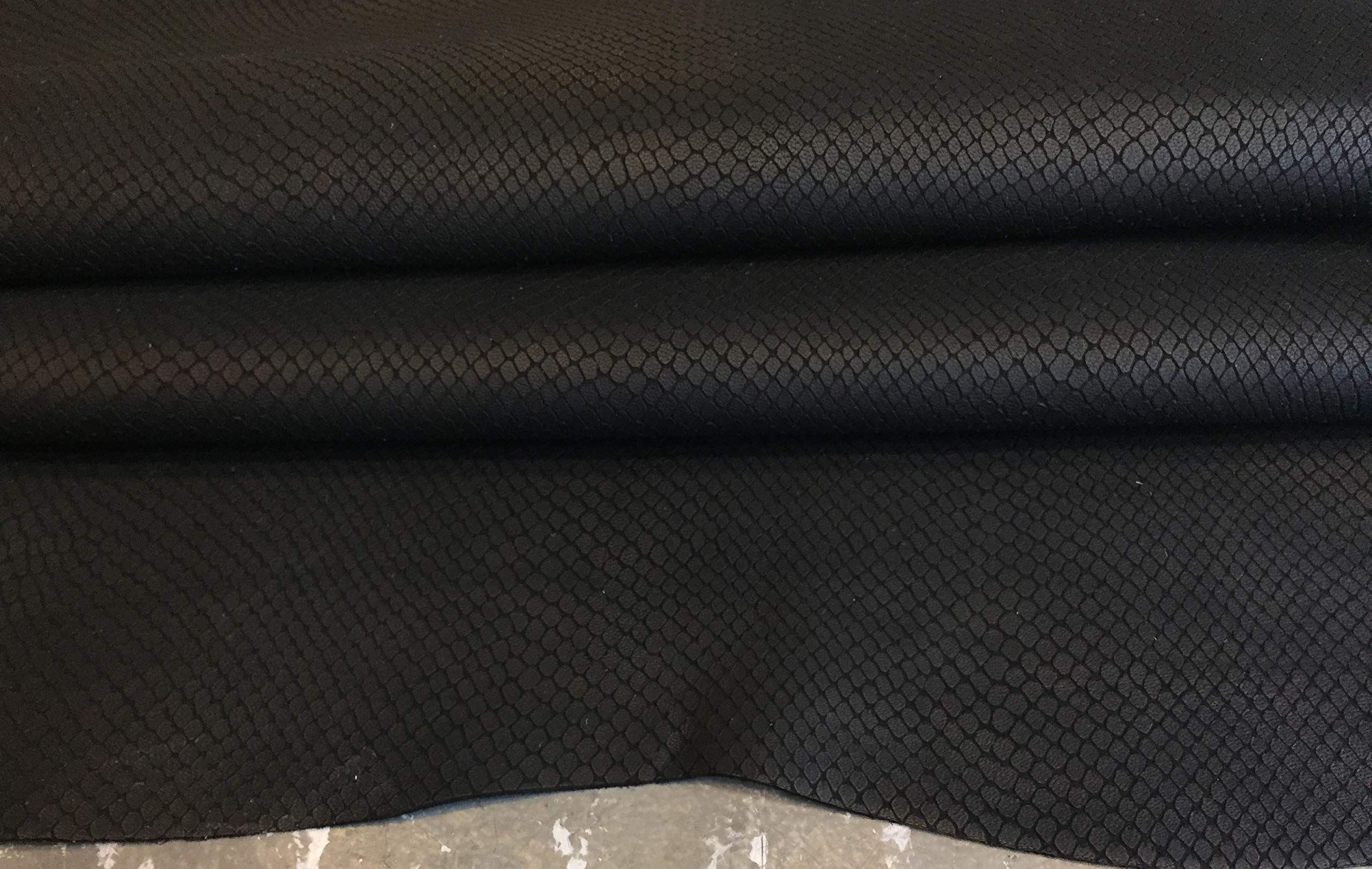 Snakeskin Embossed Leather Hides - Black Color - Genuine Lambskin Craft Material – 5 sq ft - AVG 26¨x 24¨at Longest and widest - Home Decor Projects - Upholstery Fabric Supply - Leather Treasure Shop