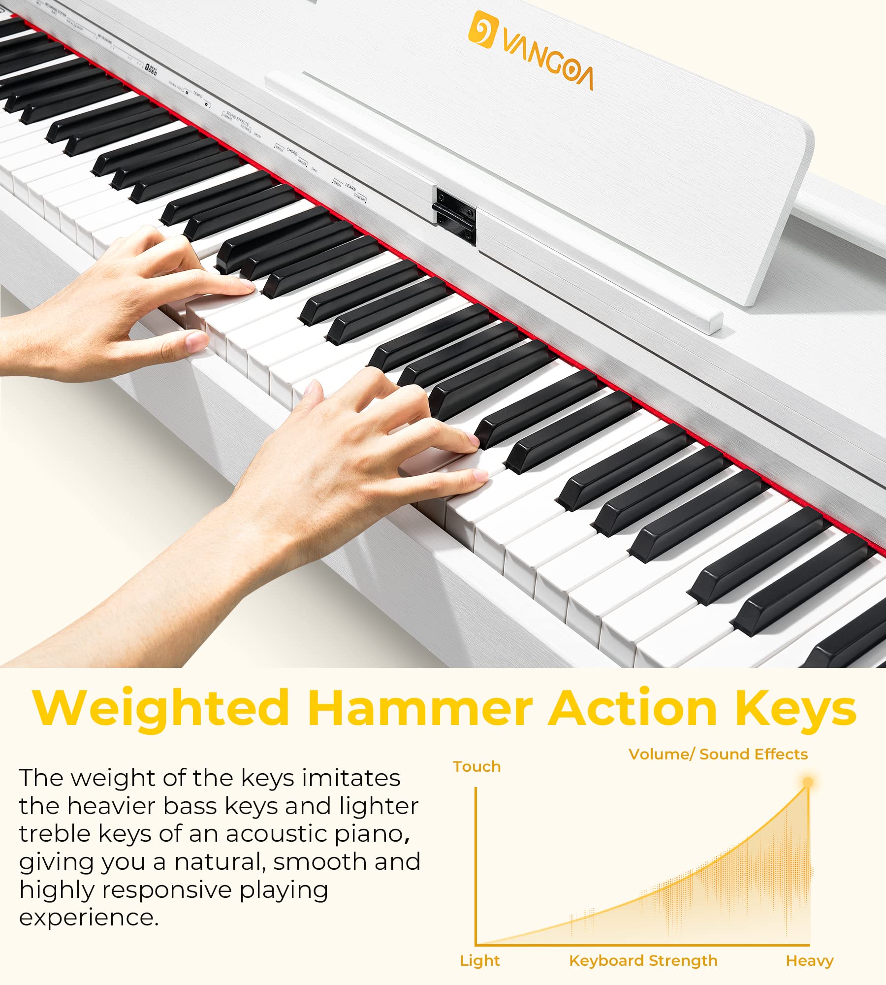 Vangoa Digital Piano 88 Keys Weighted Hammer Action Home Digital Piano Full size White with Furniture Stand, Flip Key Cover, Three Pedals and Power Adapter
