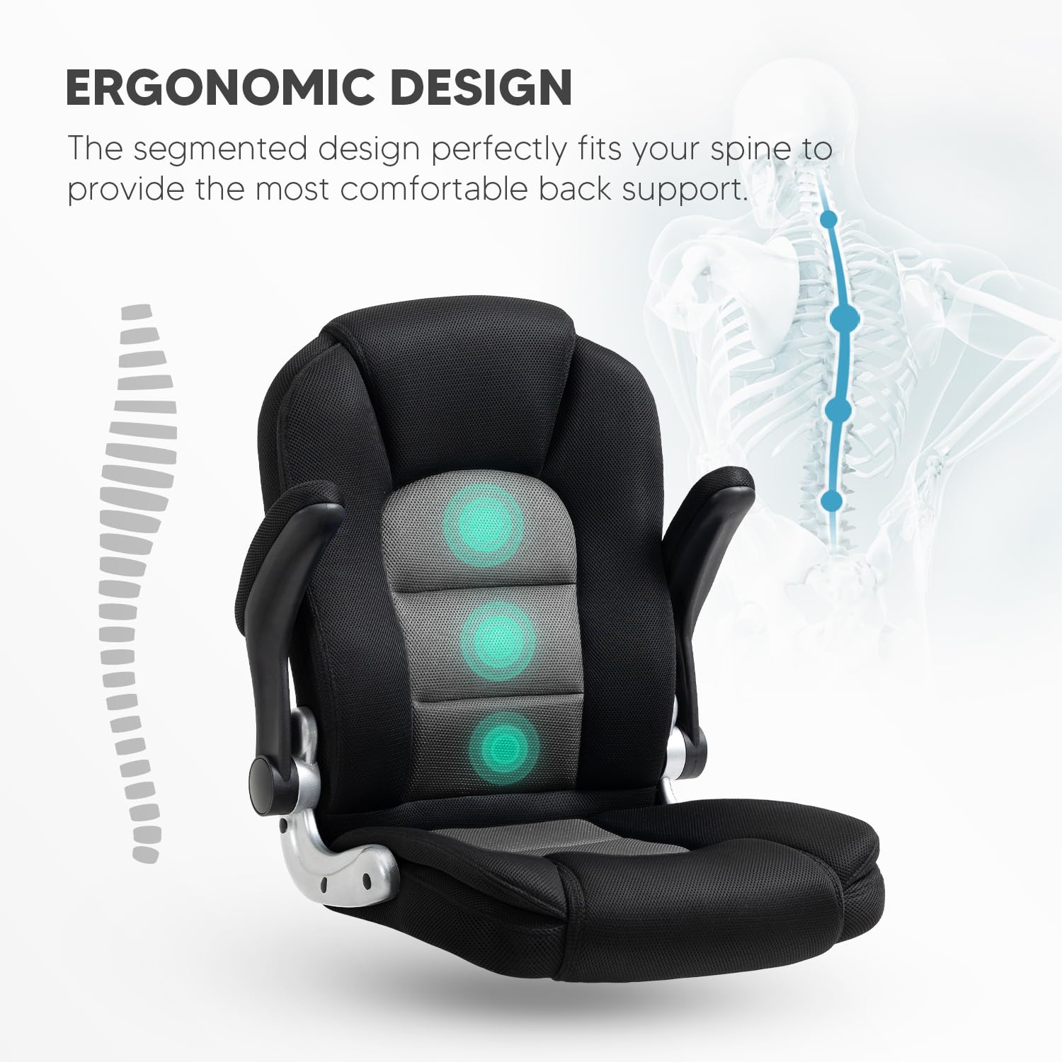 SEATZONE Ergonomic Office Chair, High Back PU Leather Comfortable Desk Chair with Flip-up Armrests, Computer Chair for Adults, Black