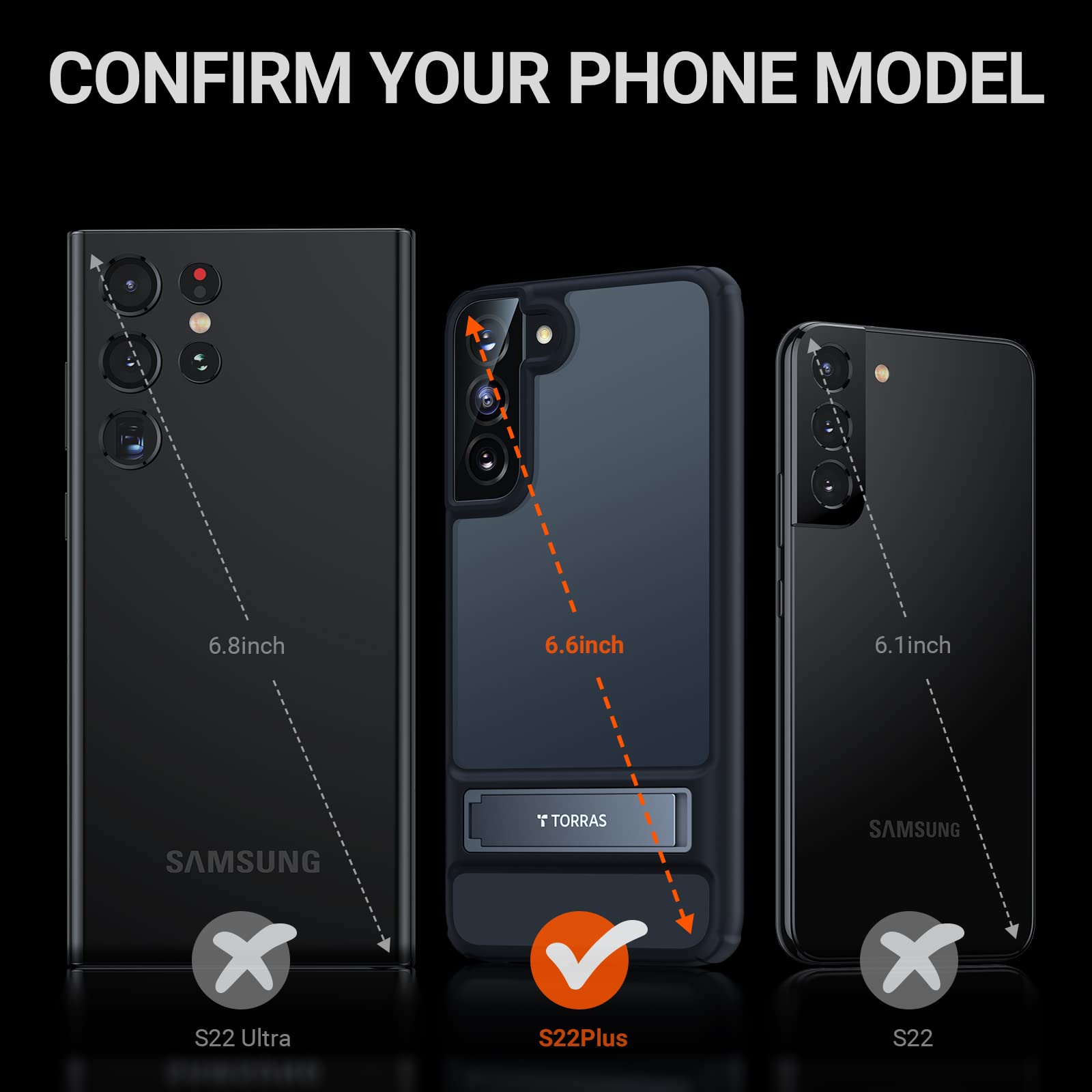 TORRAS MarsClimber for Samsung Galaxy S22+ Plus Case, [Military Grade Drop Tested] [3 Stand Ways Metal Kickstand] Translucent Matte for Samsung S22 Plus Case 5G, Matte Black