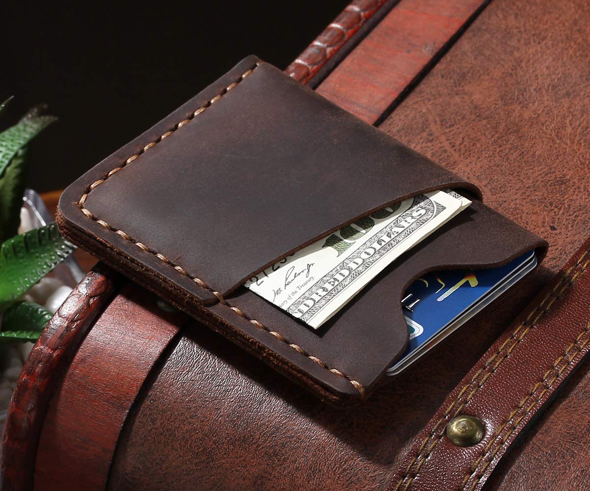 Robrasim Front Pocket Minimalist Slim Wallet, Handmade Genuine Leather Minimalist Credit Card Case Holder for Men & Women - Coffee
