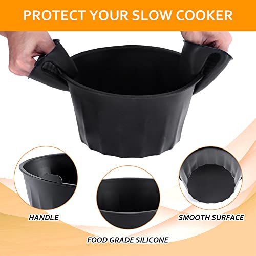 Silicone Slow Cooker Liners,Slow Cooker Divider Insert,Reusable/Leekproof Cooking Liners With Mitts Fit,For 5-6qt Round Slow Cookers,Dishwasher Safe(Black)