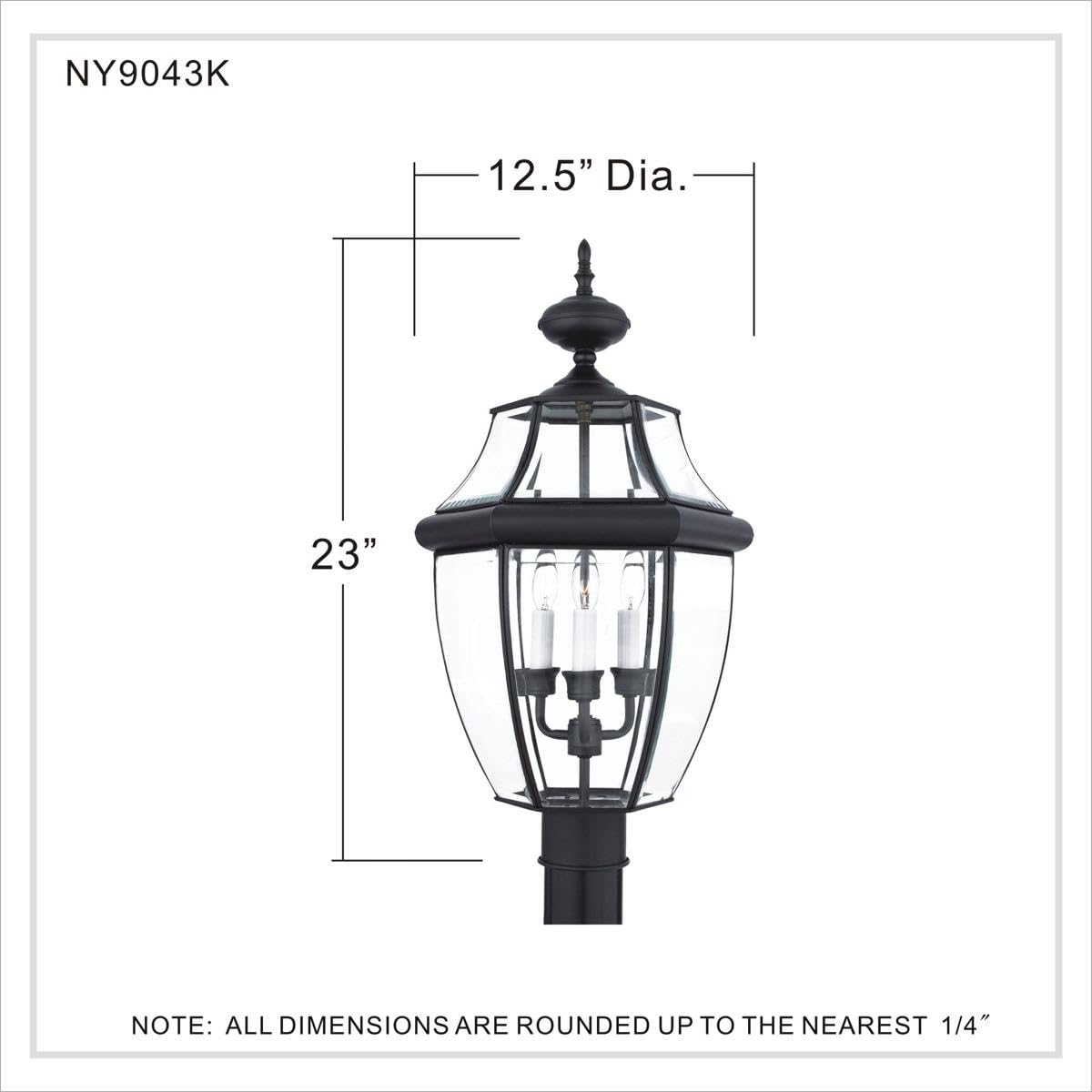 Quoizel NY9043K Newbury Outdoor Post Lantern Pier Mount Lighting, 3-Light 180 Total Watts, 23" H x 13" W, Mystic Black