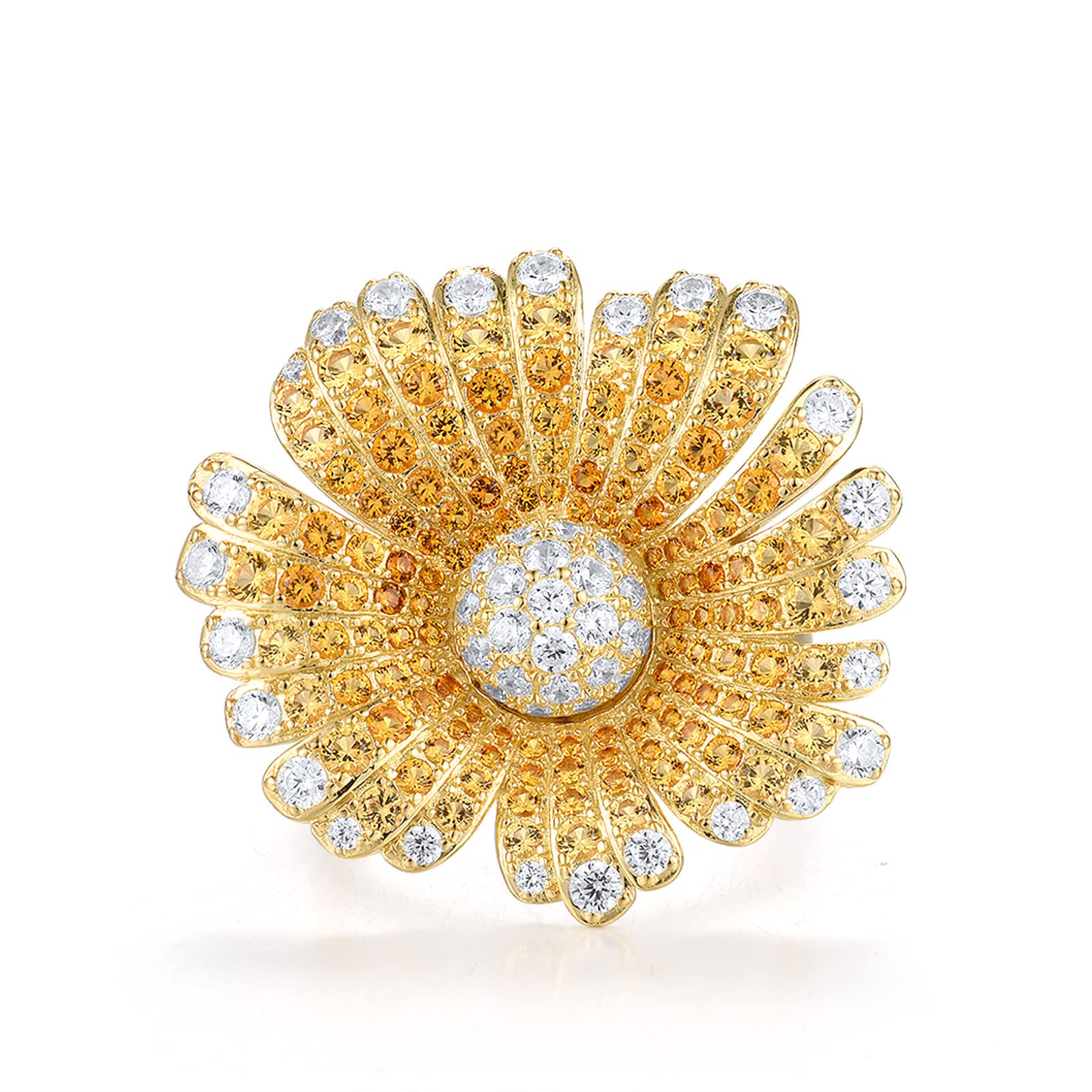 Santuzza 928 Sterling Silver Gemstone Flower Ring Blue Nano Cubic Zirconia White CZ Star Flower Ring for Women (8)