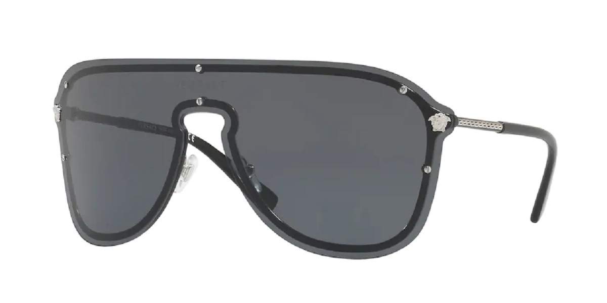 Versace VE2180 100087 44MM Silver/Dark Grey Pilot Sunglasses for Women+ BUNDLE With Designer iWear Eyewear Kit