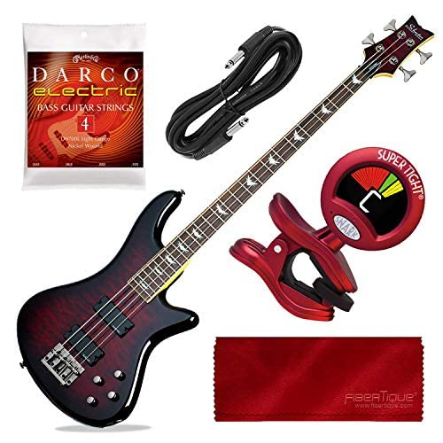 Schecter Stiletto Extreme-4 Bass Guitar (4 String, Black Cherry) with Tuner and Accessory Bundle