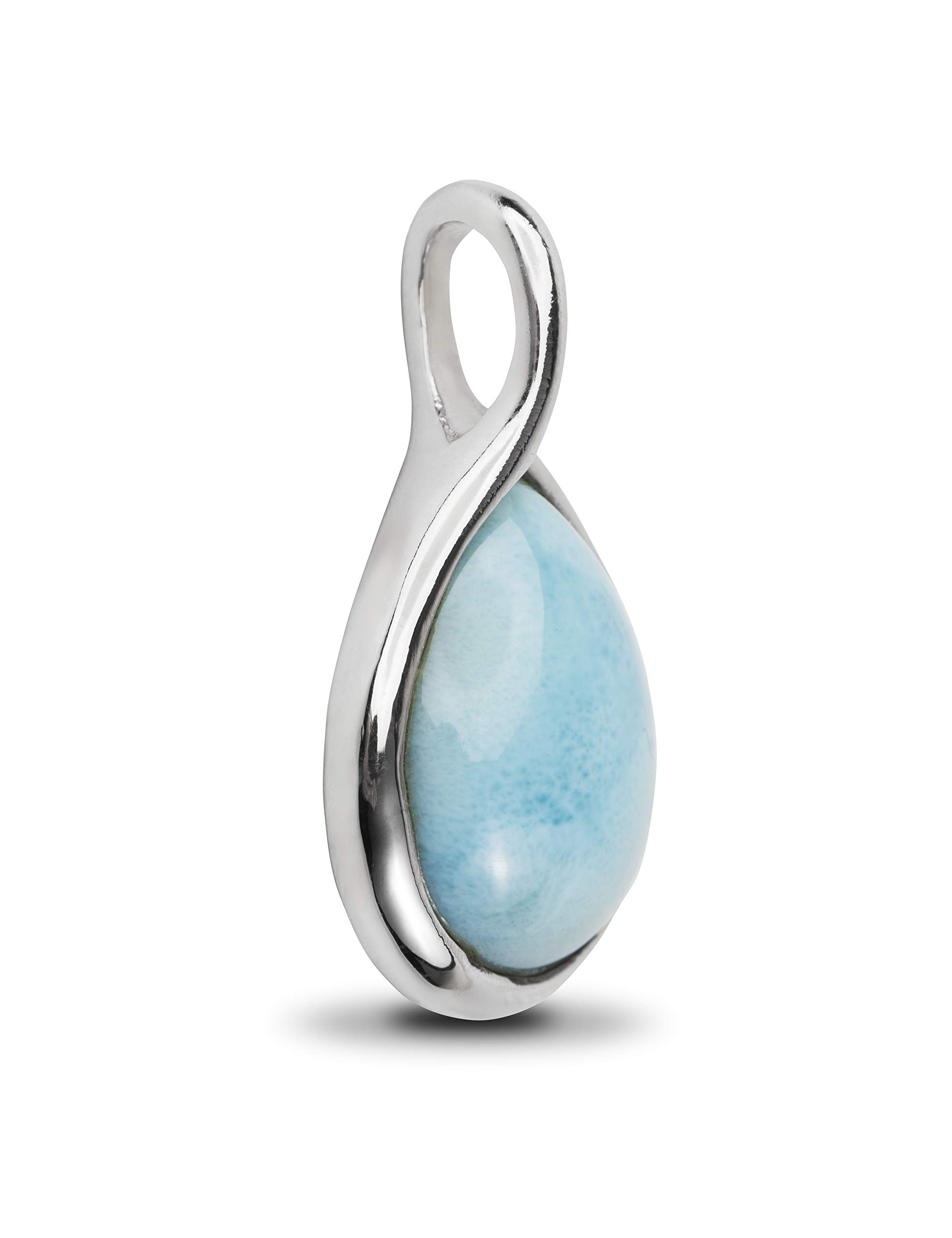 Rock's Rocks Sterling Silver Natural Larimar Teardrop Pendant with 20x15mm Cabochon, 1 3/8" Long