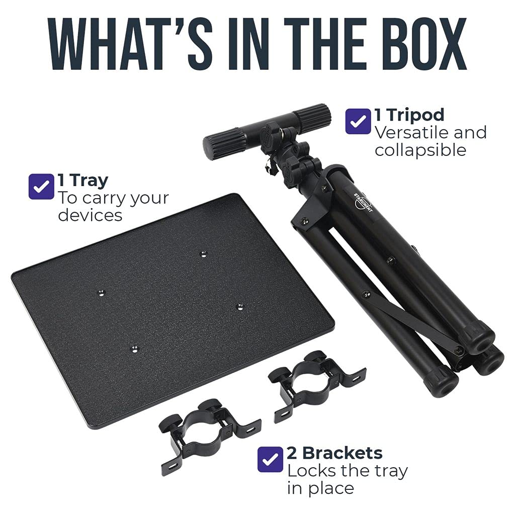 STARUMENT Laptop Stand - Tripod Floor Stand for Computer, Projector, DJ Equipment, Studio Accessories - Light & Portable, Sturdy & Durable Metal - Adjustable Height 31.9 to 50.2-Inches - 20x16 Tray
