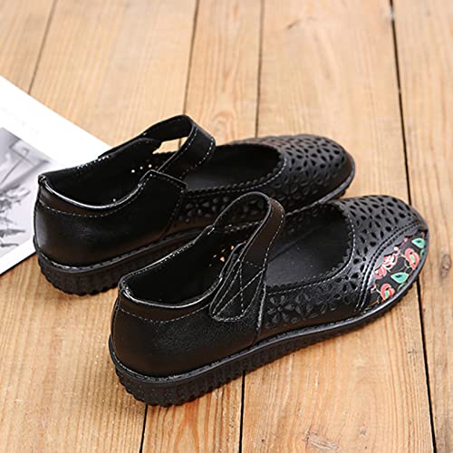 Women's Fashion Soft Beef Tendon Soft Bottom Flat Heel Hook Loop Single Shoes Round Toe Four Seasons Slip Wedge Sandal Black