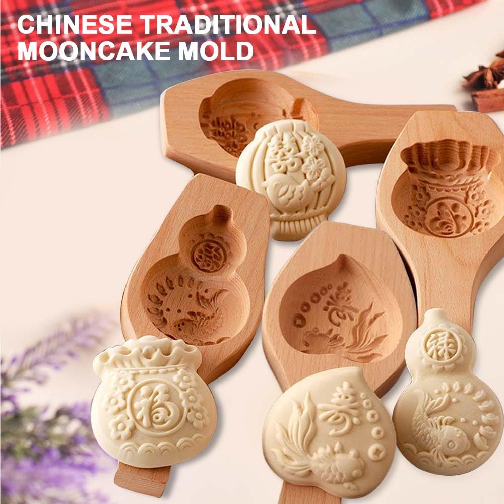 Wooden Cookie Molds Mooncake Mold Cookie Stamps for Baking Pie Press for Christmas Thanksgiving Birthday Mid Autumn Festival DIY(SHOU)