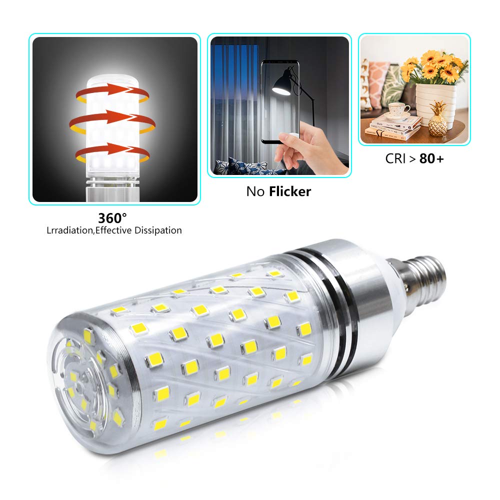 Super Bright E12 LED Corn Bulbs, 16W 1500LM Bulbs, Daylight White 6000K Lights, CRI80+, 120W Incandescent Bulb Equivalent, E12 Base Non-Dimmable LED Lamp, Pack of 8