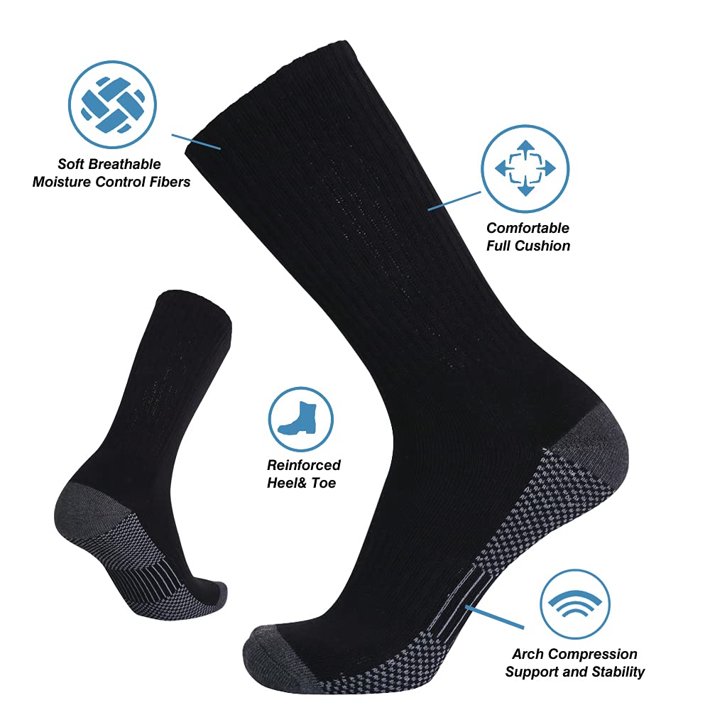 SoxDaddy Men's 10Pack Athletic Casual Socks Cotton Heavy Cushion Crew Outdoor Socks (US 13-15/Shoe Size 12-15,Black2)