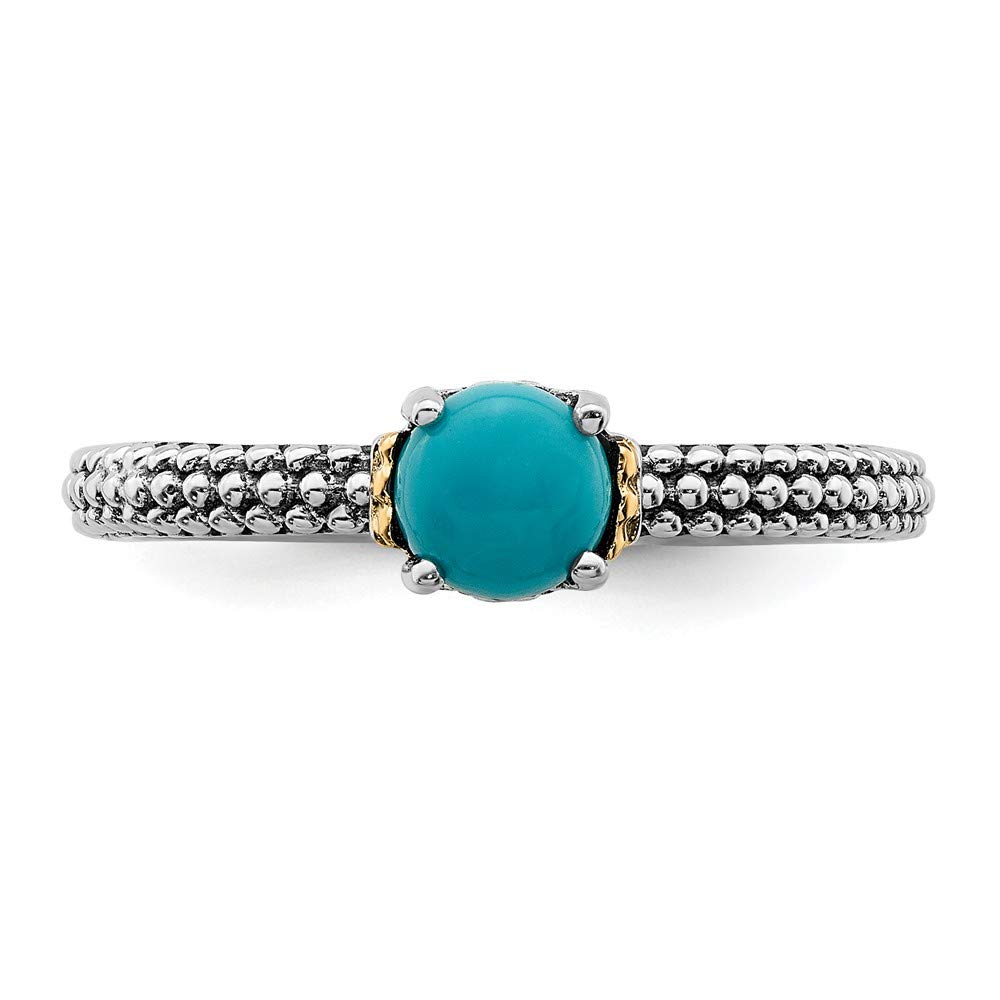 Solid 925 Sterling Silver and 14k Yellow Gold Stackable Turquoise Vintage Antiqued Ring Eternity Band Size 7