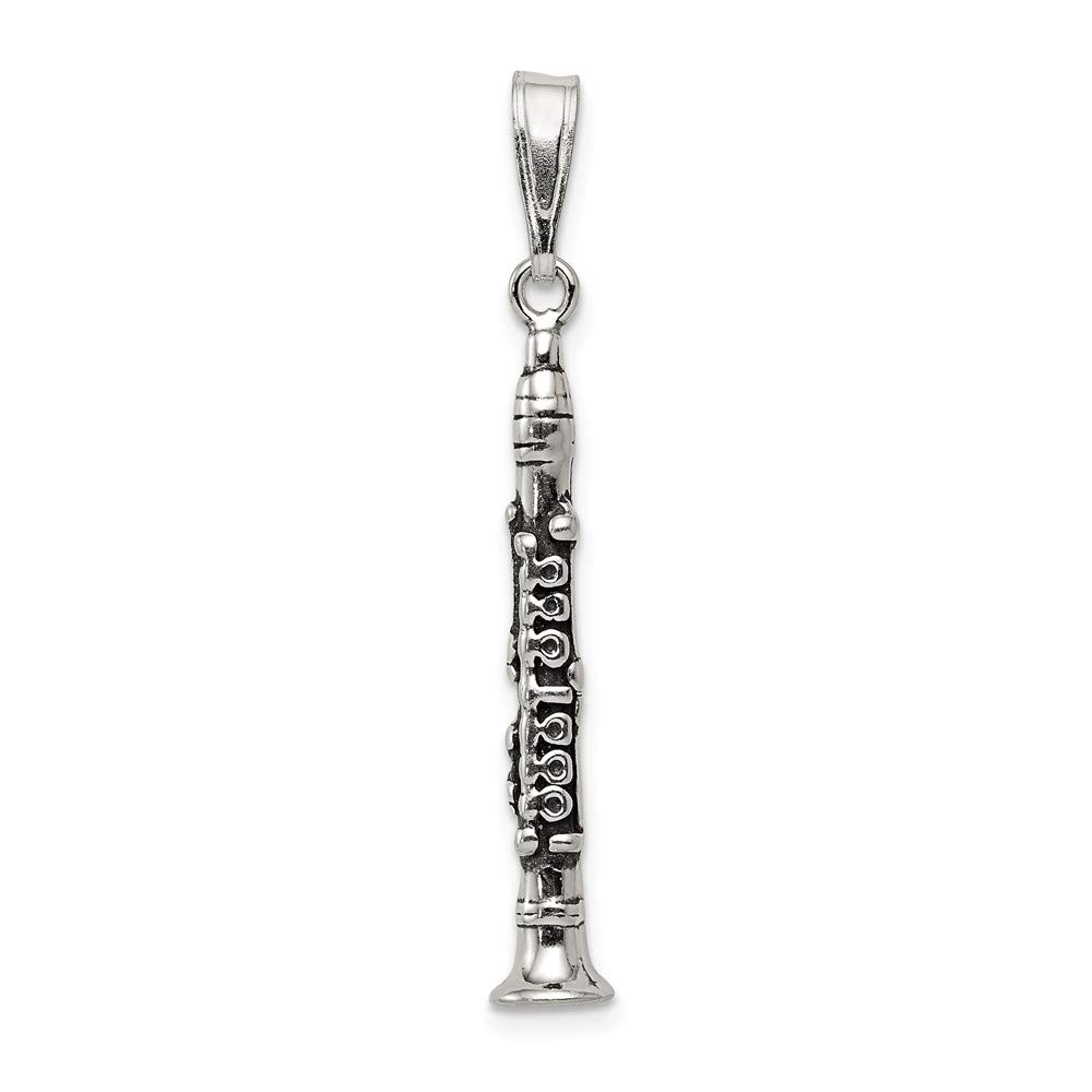 Saris and Things 925 Sterling Silver Antiqued Clarinet Charm Pendant