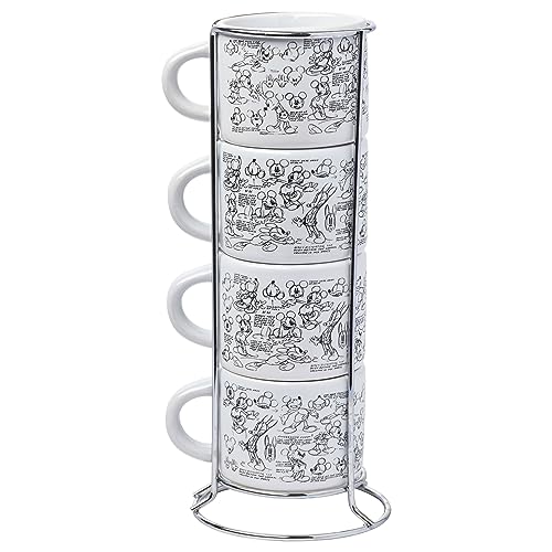 Silver Buffalo Disney Mickey Mouse Vintage Sketches Art 4pc Stackable Ceramic Espresso Small Cup Set, 3 Ounces