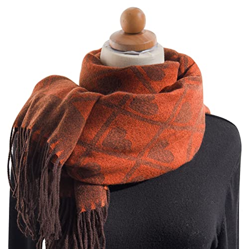 Women's Autumn and Winter Colorful Love Pattern Shawl Warm Tassel Scarf Scarfs Wrap Shawl for Women (Orange, A)