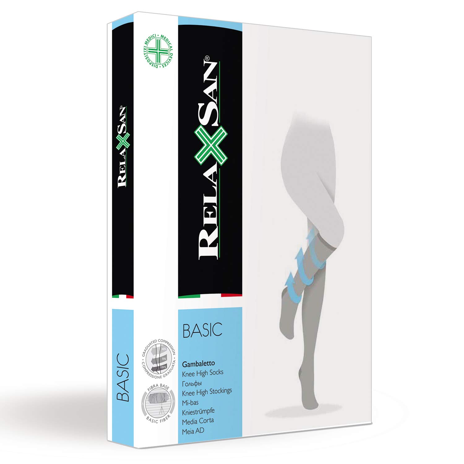 RELAXSAN Basic 950 (2 Pairs - Skin 4/XL) - firm support knee high socks 20-30 mmHg, 100% Made in Italy