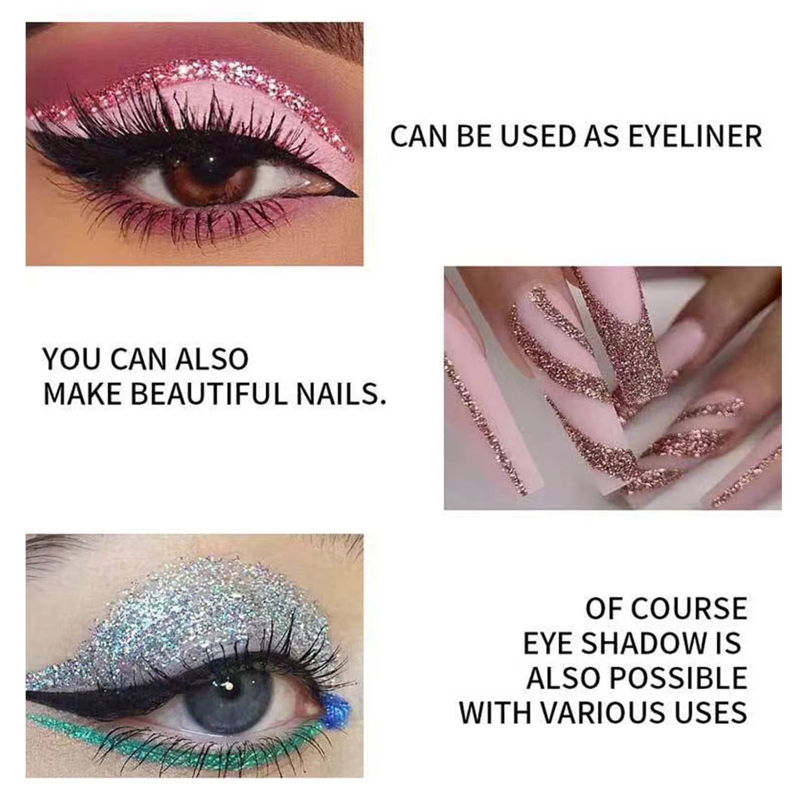 Quxunzzz Liquid Glitter Eyeshadow,Liquid Glitter Eyeliner Metallic Glitter Shimmer Eye Looks Waterproof Long Lasting Quick-Drying Sparkling Eye Shadow (03)